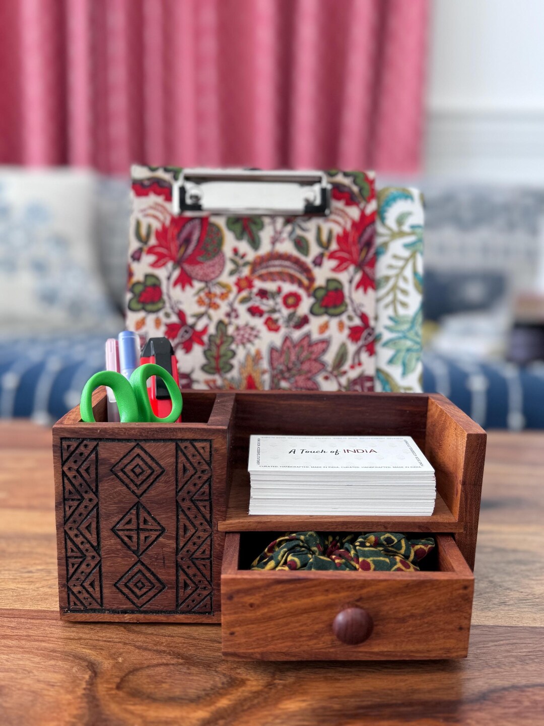 Study Desk Stationery Organiser, Multipurpose Wooden Desk Storage, Dark ...