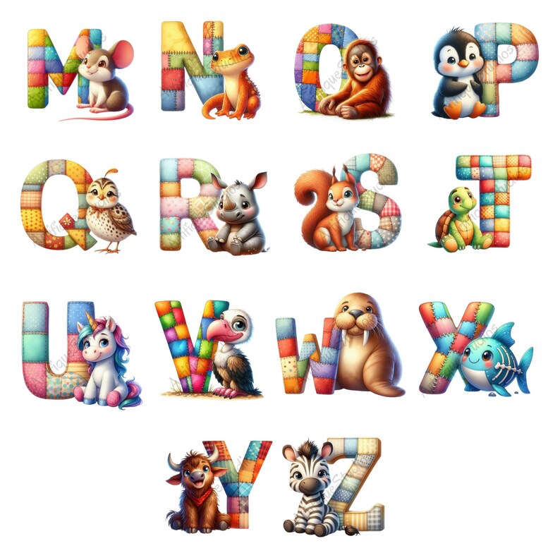 Adorable Animal Alphabet Clipart Watercolor A-Z Educational Digital ...