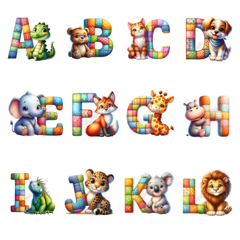 Adorable Animal Alphabet Clipart Watercolor A-Z Educational Digital ...