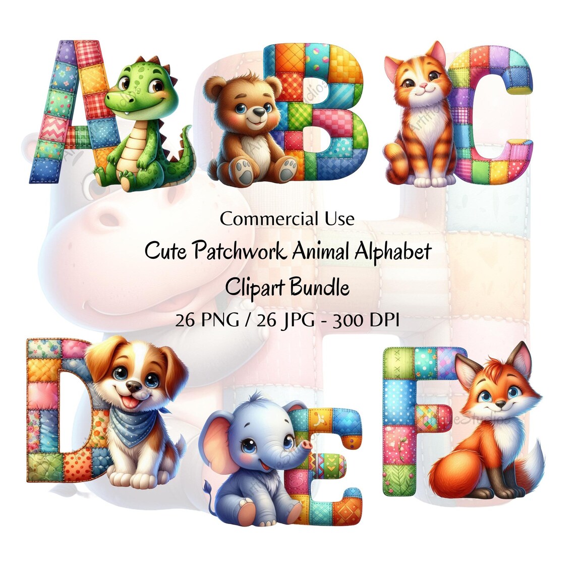 Adorable Animal Alphabet Clipart Watercolor A-Z Educational Digital ...