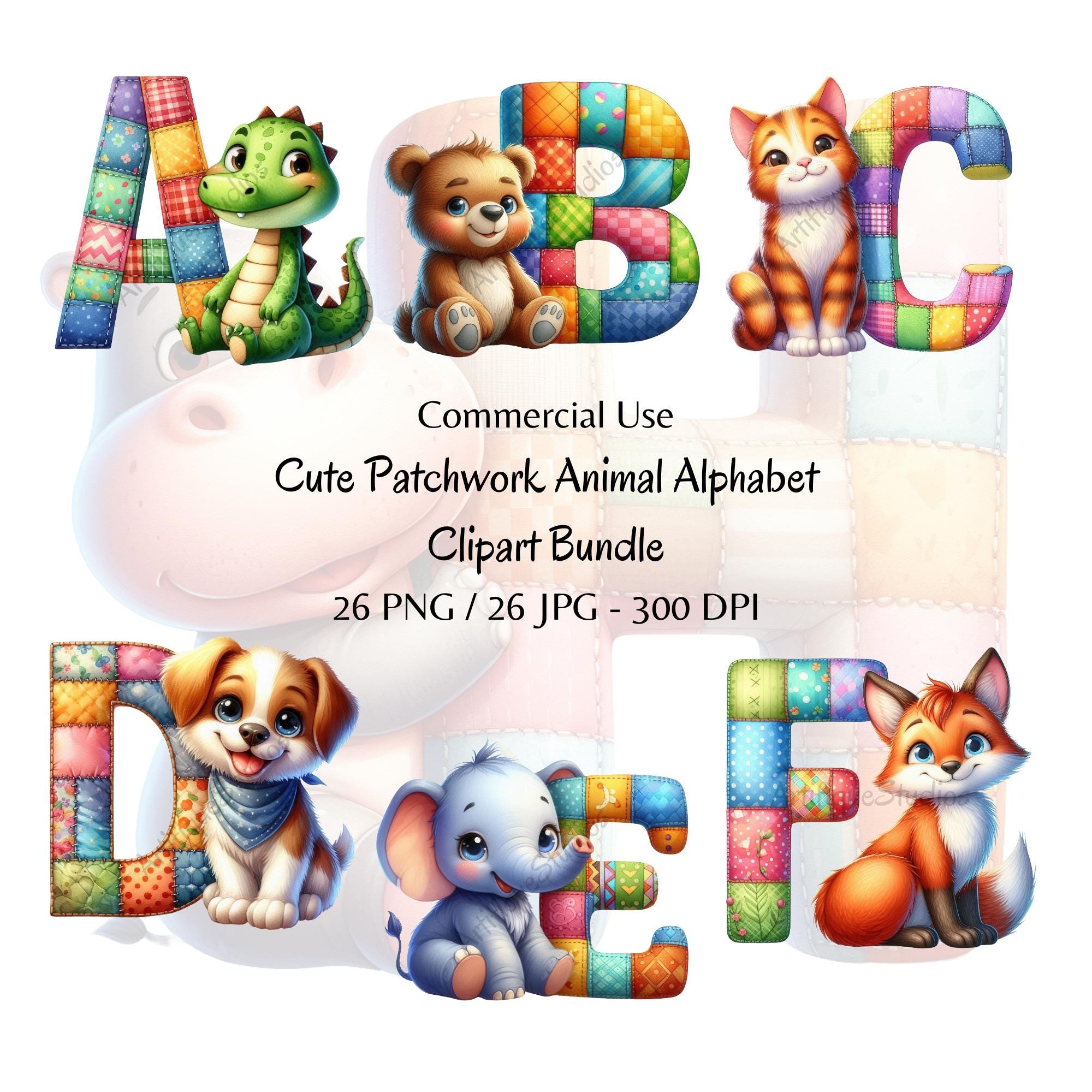 Adorable Animal Alphabet Clipart Watercolor A-Z Educational Digital ...