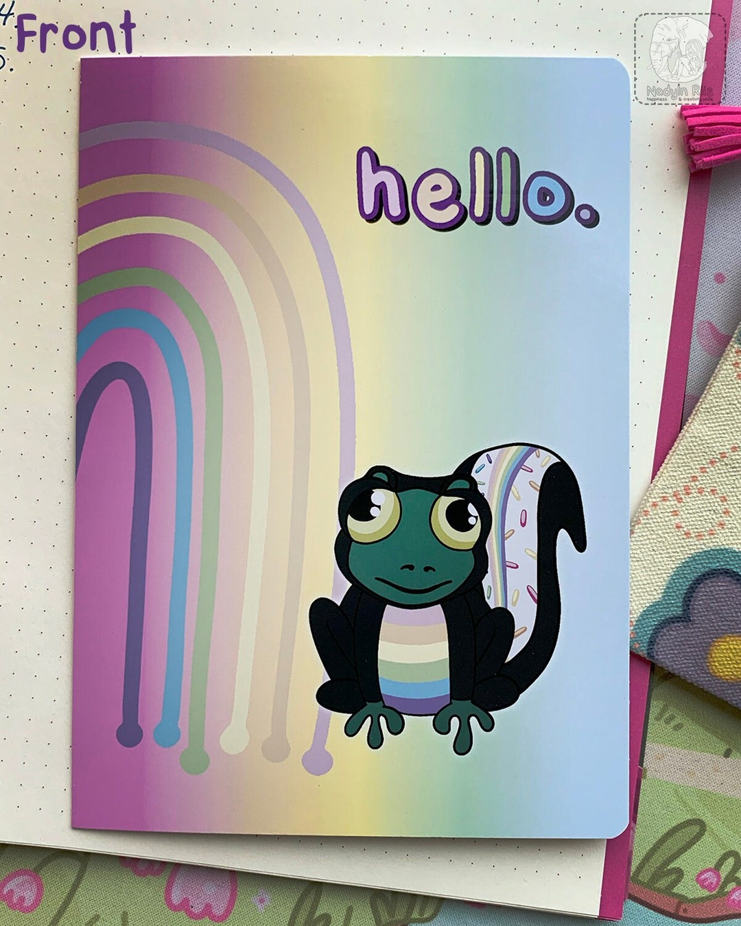 Frog Greeting Card Cute Frog Card & Envelope Cute Stationery ...