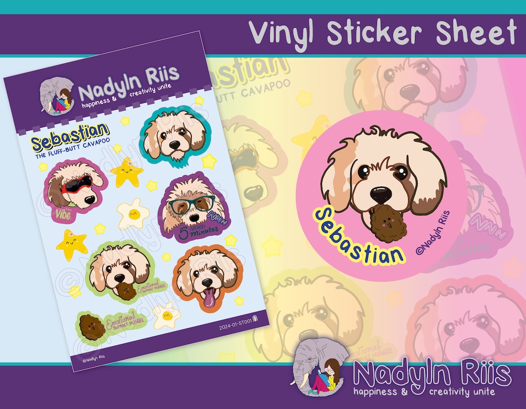 Dog Stickers Cavapoo Stickers Vinyl Stickers Cute Dog Illustration ...