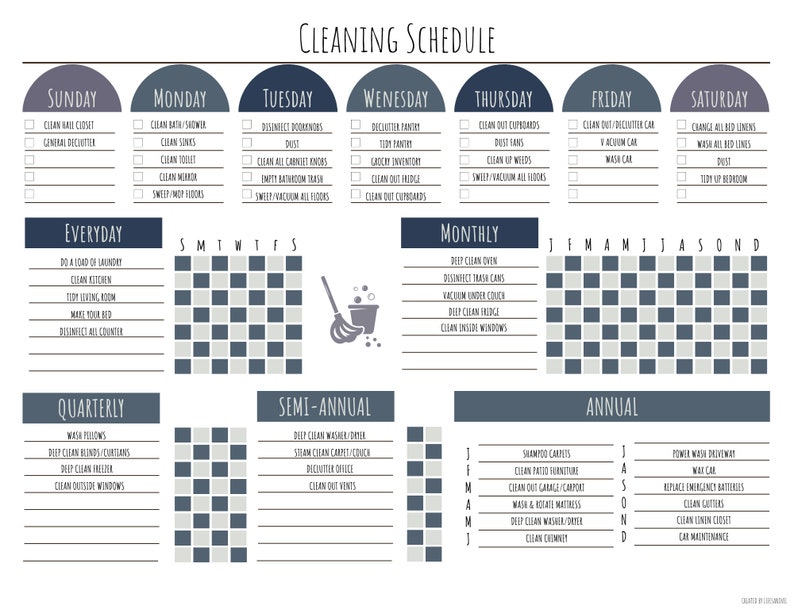 Printable Prefilled Cleaning Schedule - Etsy