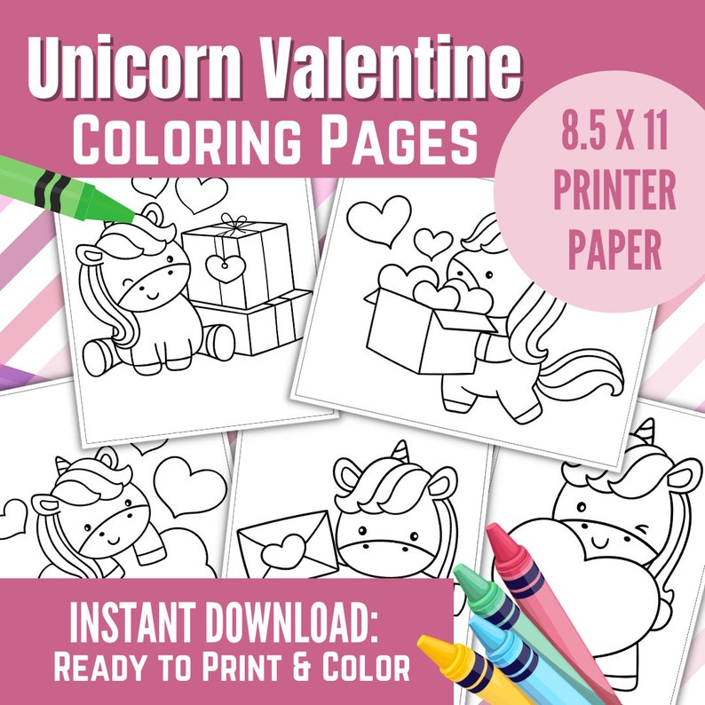 Unicorn Valentine's Day Coloring Pages, Printable Valentine Coloring ...