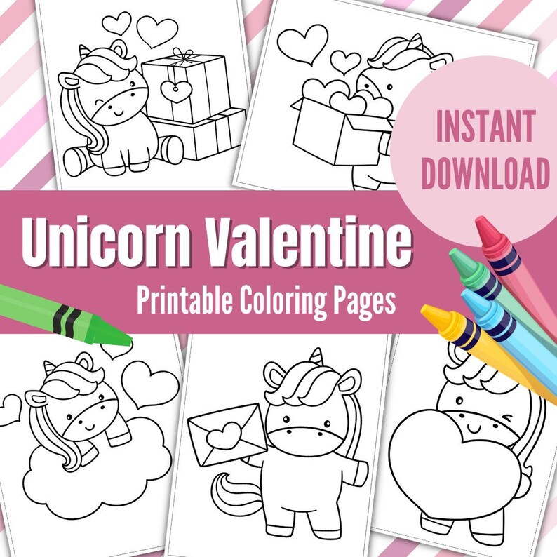 Unicorn Valentine's Day Coloring Pages, Printable Valentine Coloring ...