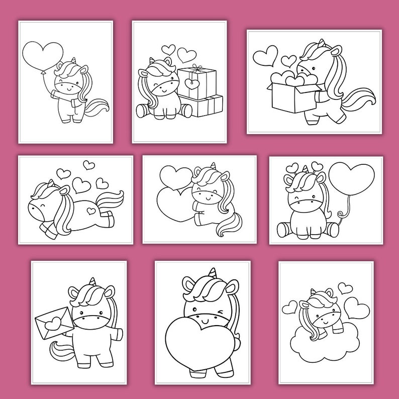 Unicorn Valentine's Day Coloring Pages, Printable Valentine Coloring ...
