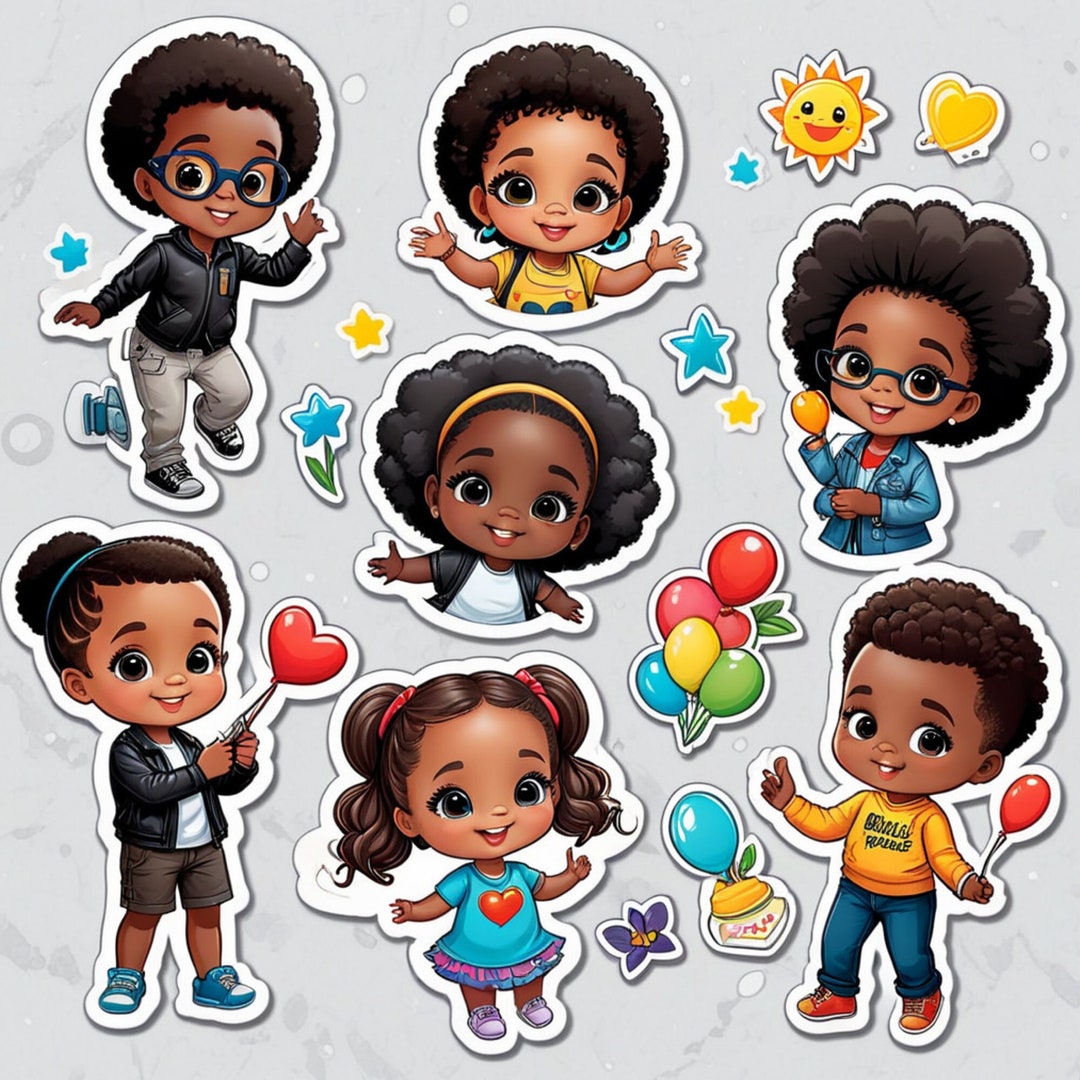 Sheet of 11 Printable Brown Skin Kid Stickers - Etsy