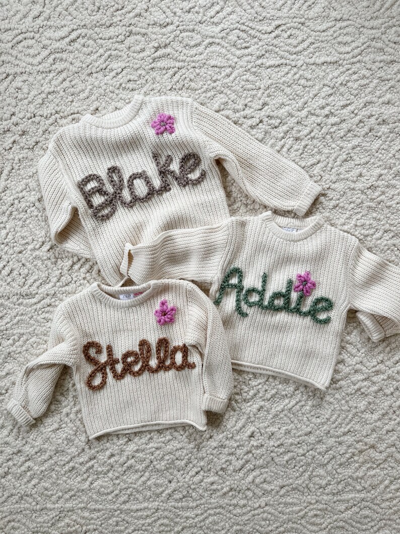 Hand Embroidered Baby Name Sweater With Flower Accent - Etsy
