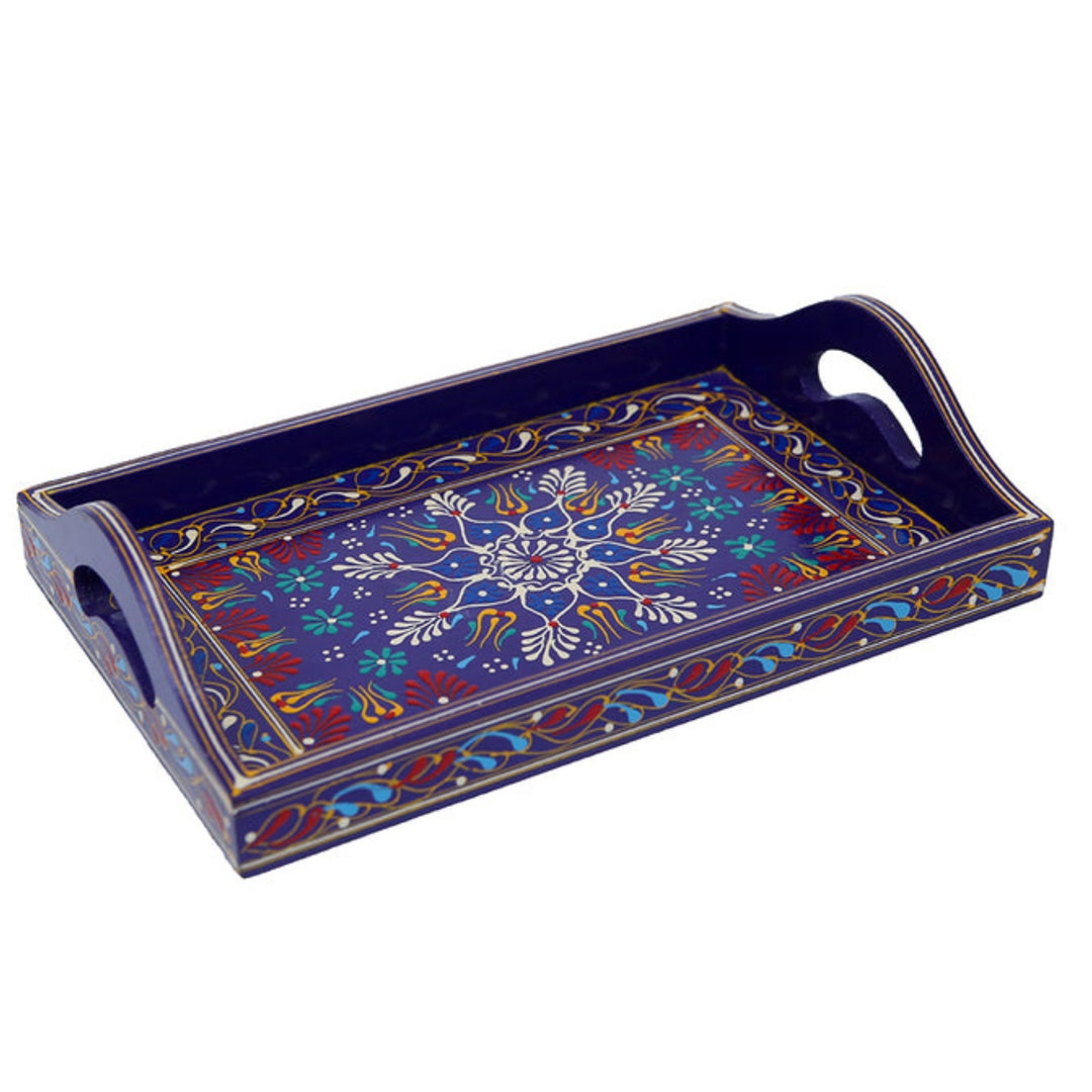 Hand Painted Rectangular Purple Trays in Hand-painted Wood Boho and ...