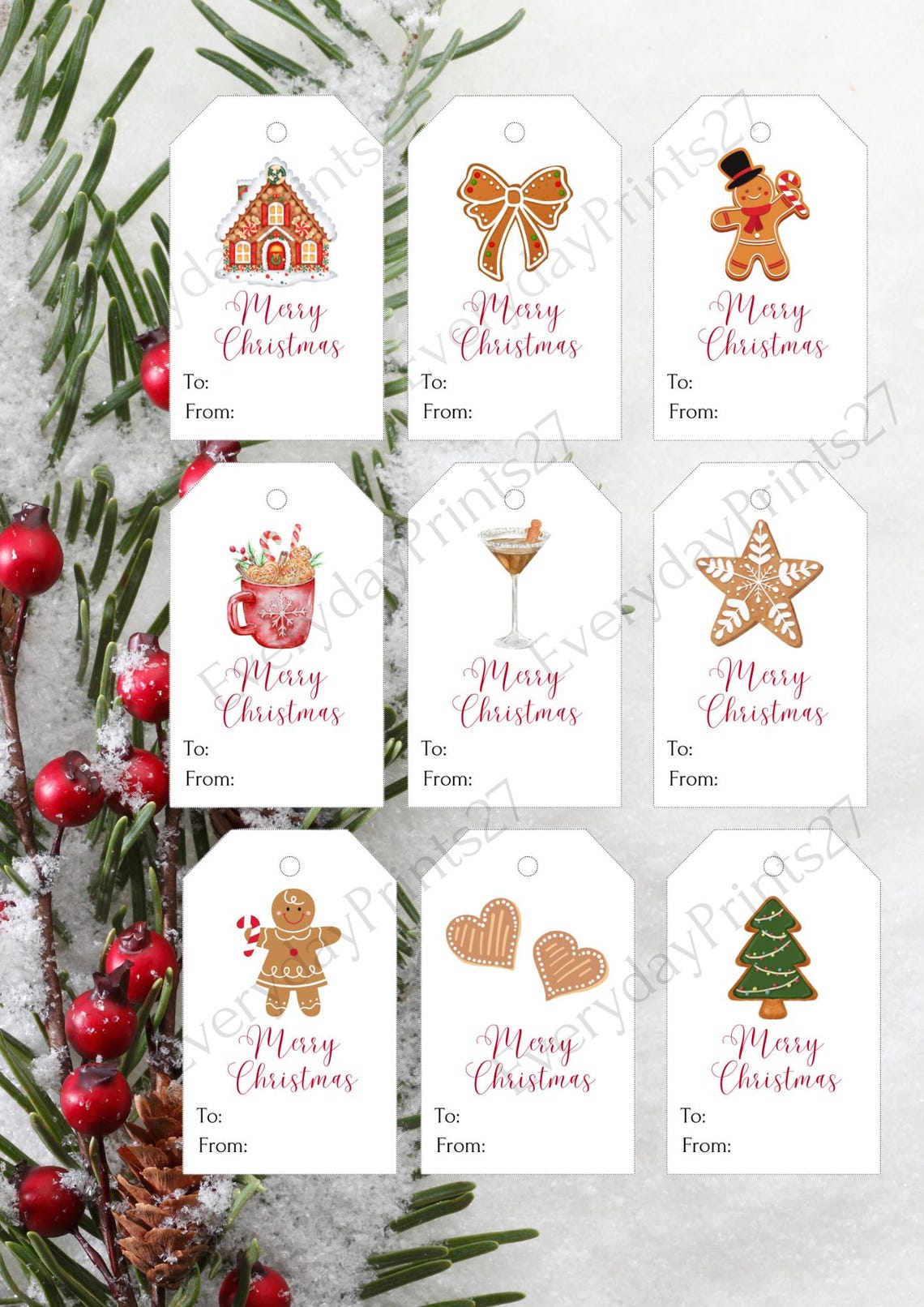 Christmas Gift Tags Printable Holiday Tags Instant Download Merry ...