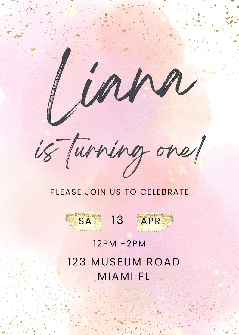 Pink Watercolor Invitation Printable Template - Etsy