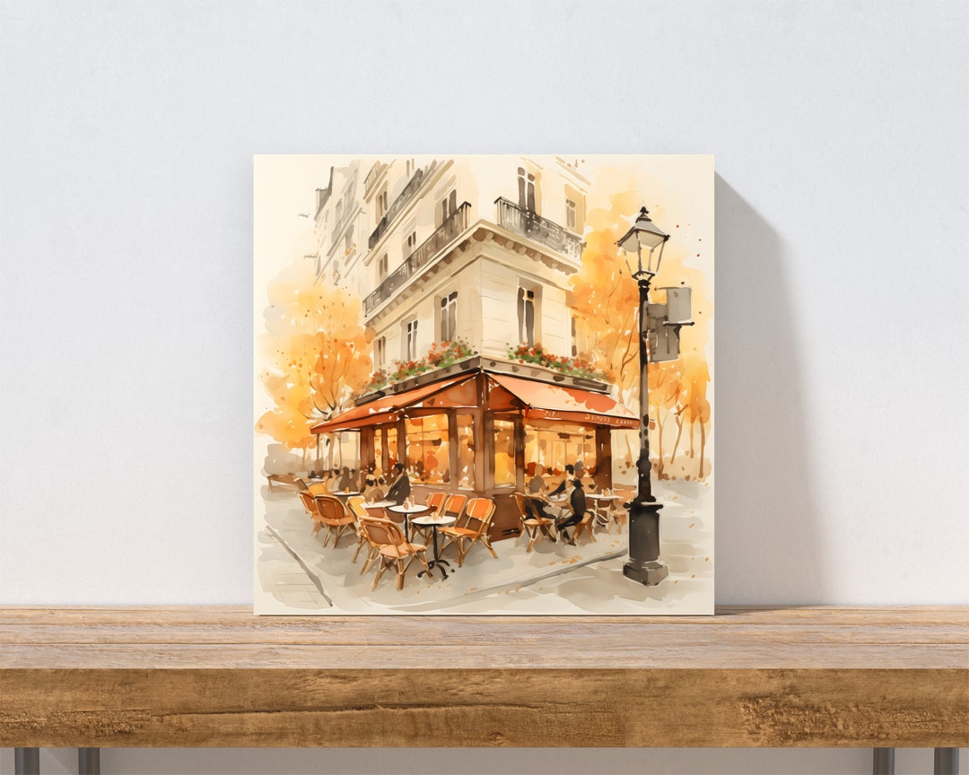 Le Marais Cafe Paris France Art Print, Watercolor, Canvas Art, Travel ...