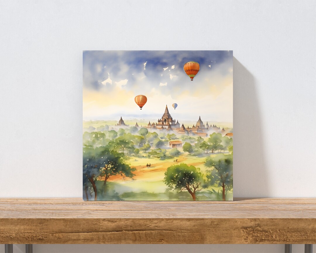 Bagan Myanmar Art Print, Watercolor, Canvas, Travel Print, Wall Art ...