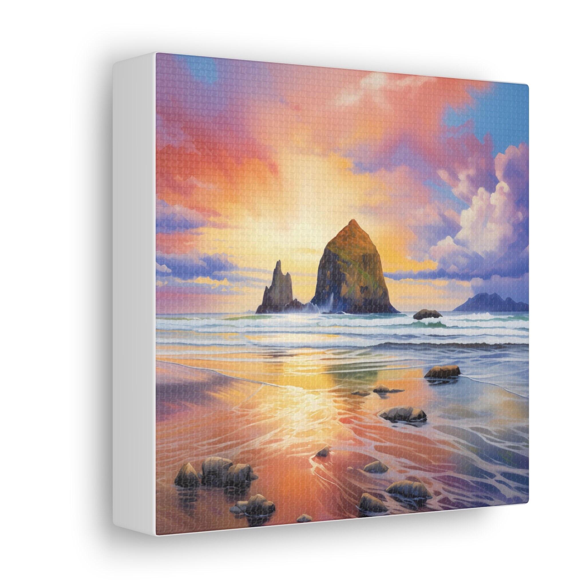 Haystack Rock Cannon Beach Oregon Art Print, Watercolor, Canvas Art ...