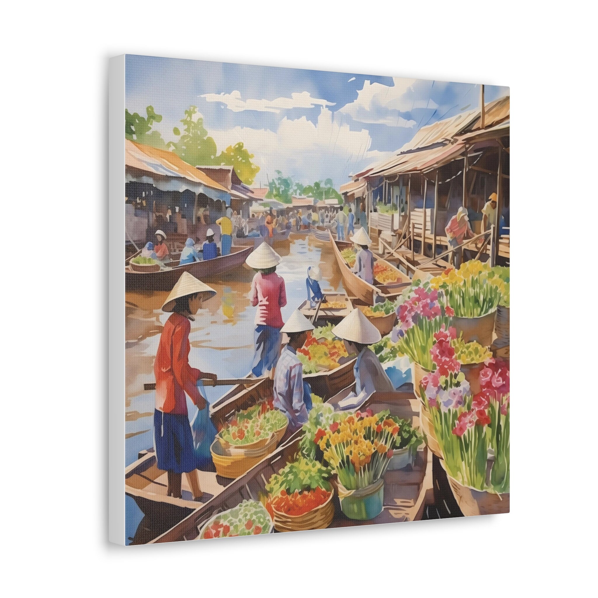 Thailand Floating Market Art Print, Watercolor, Canvas, Travel, Wall ...