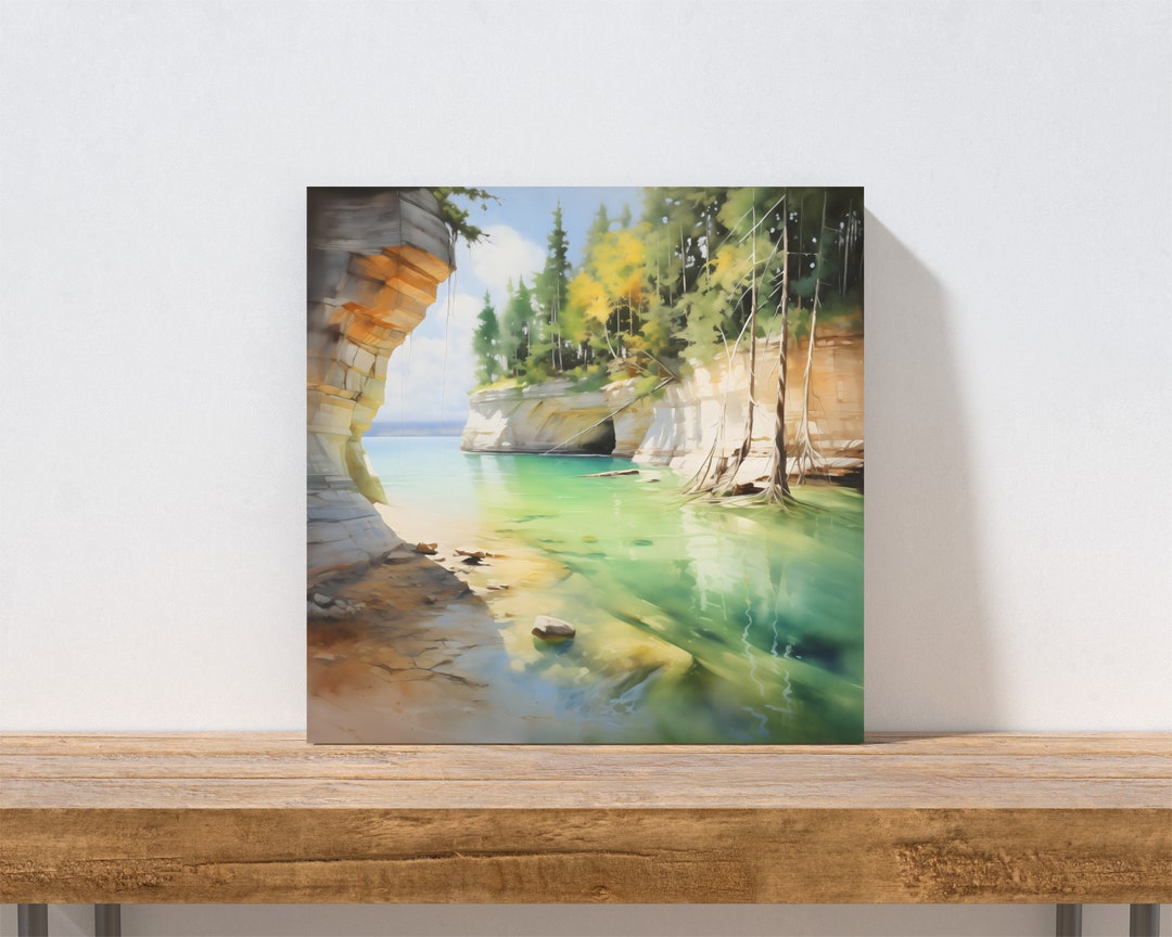 Pictured Rocks Michigan Art Print, Watercolor, Canvas Art, Travel Print ...