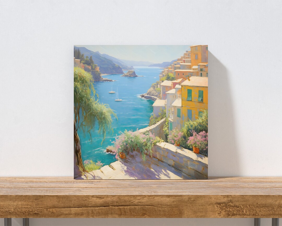 Italian Riviera Art Print, Watercolor, Canvas Art, Travel, Wall Art ...