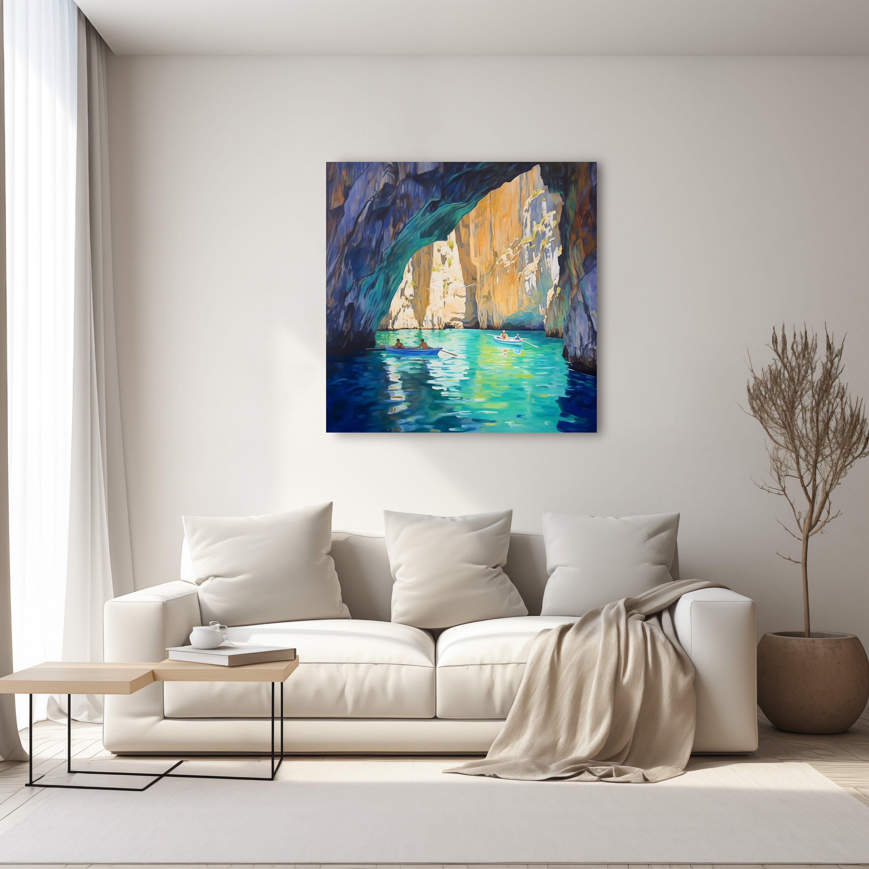 Blue Grotto Capri Art Print, Watercolor, Canvas, Travel Print, Wall Art ...