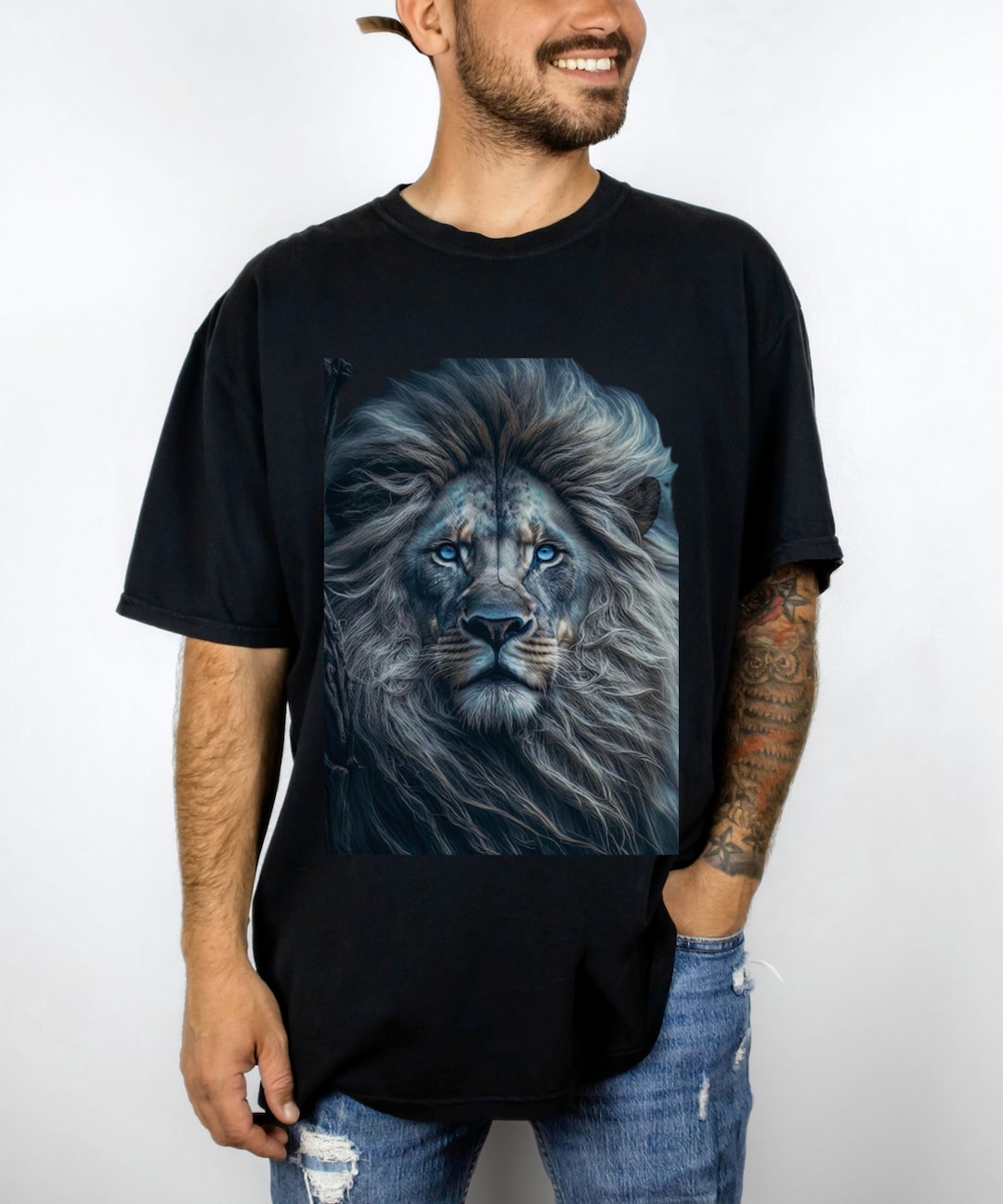 Lion Shirt, Lion Graphic Shirt, Lion With Blue Eyes, Gift for Dad, Gift for Animal Lover, Lion ...