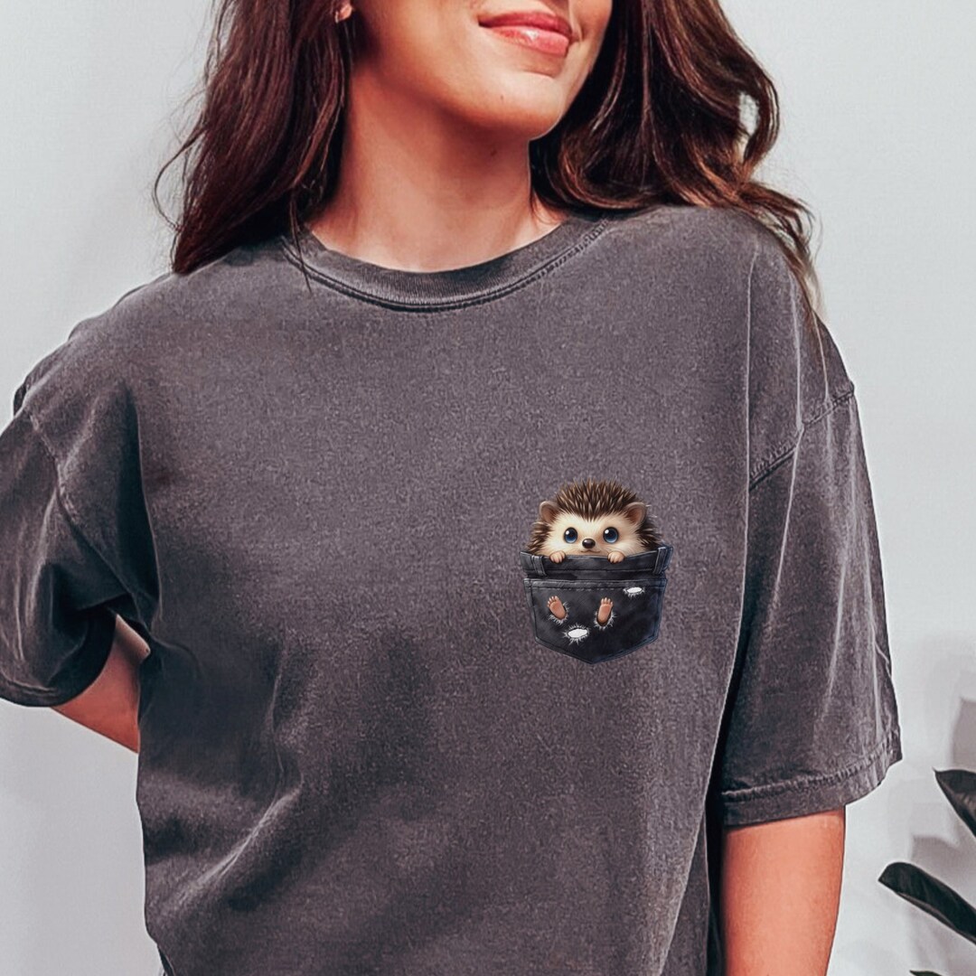 Hedgehog Pocket Shirt, Cute Shirt, Animal Shirt, Hedgehog Peeking ...