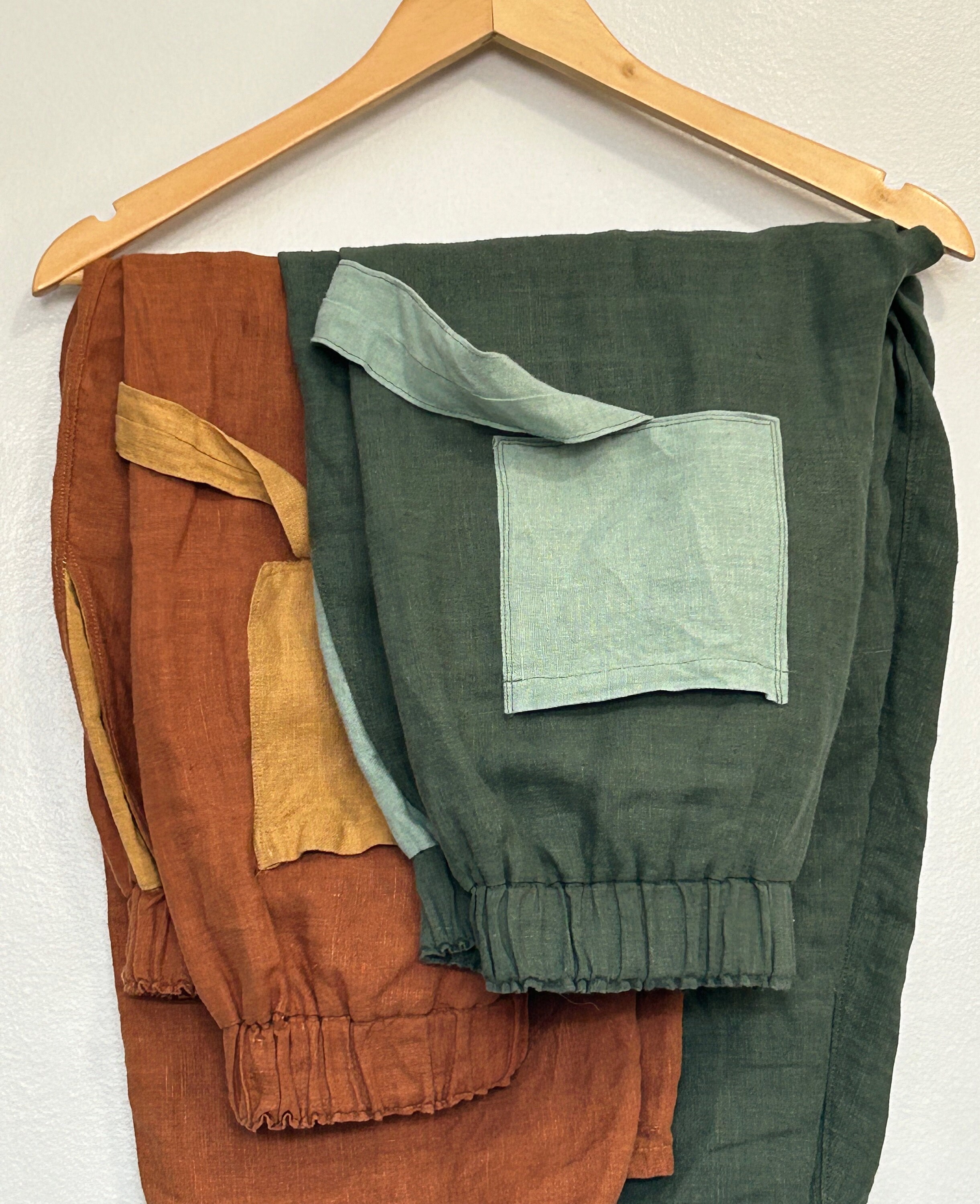 Two-toned Linen Cropped Pants - Etsy