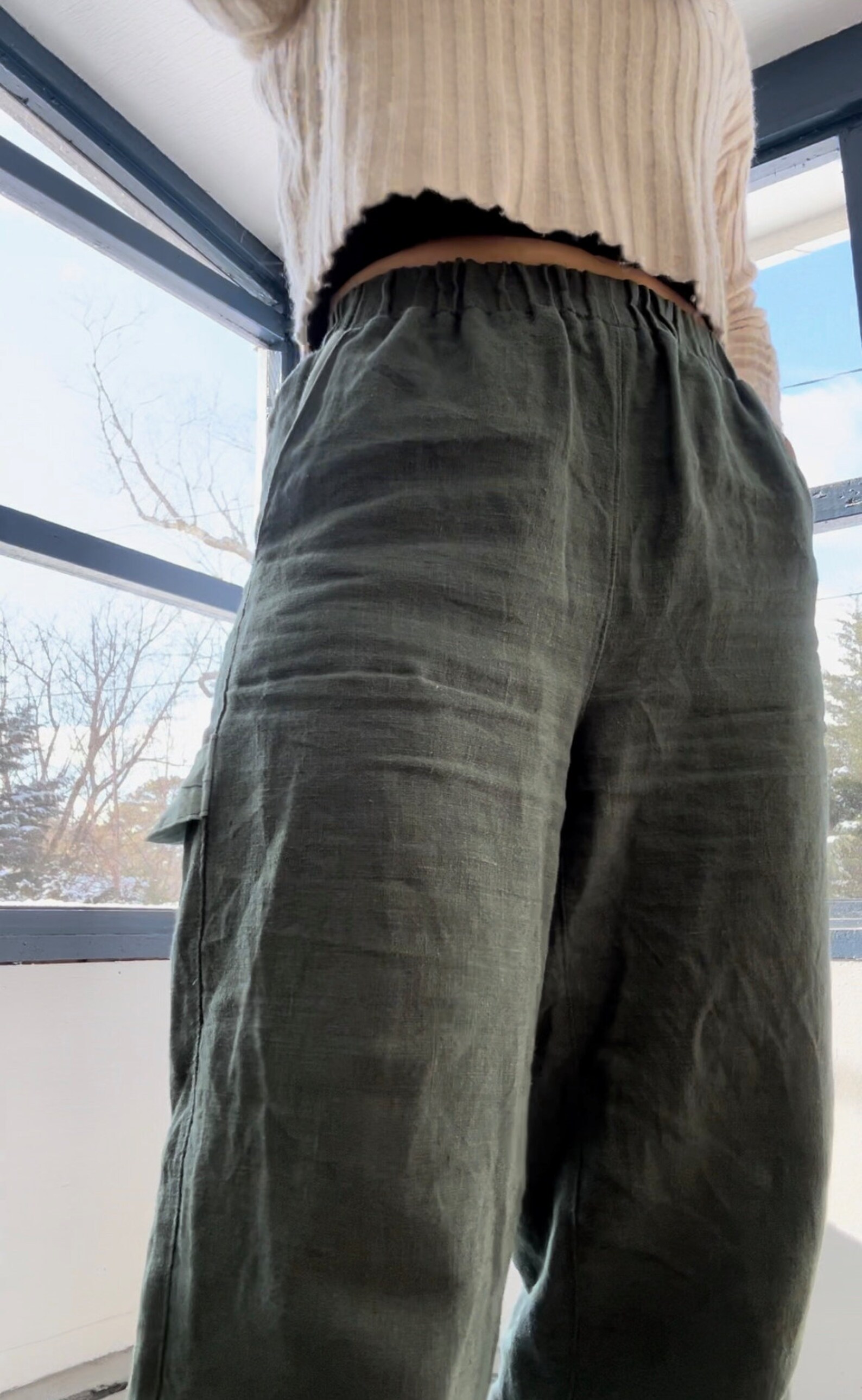 Two-toned Linen Cropped Pants - Etsy