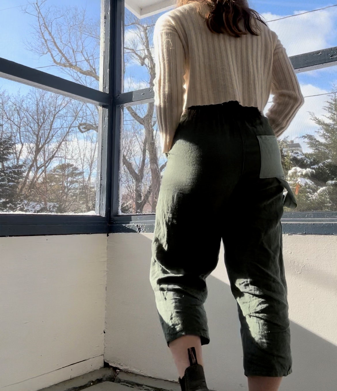 Two-toned Linen Cropped Pants - Etsy