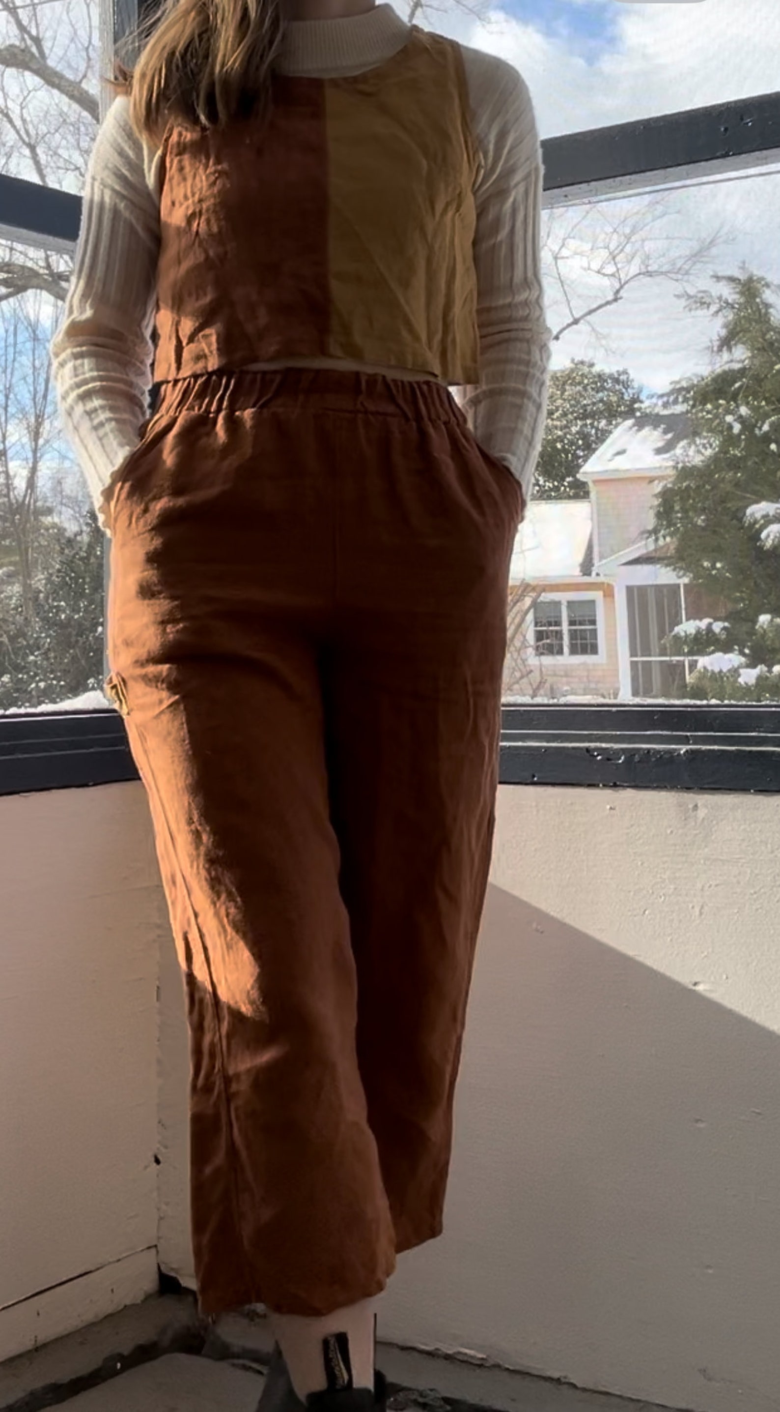 Two-toned Linen Cropped Pants - Etsy