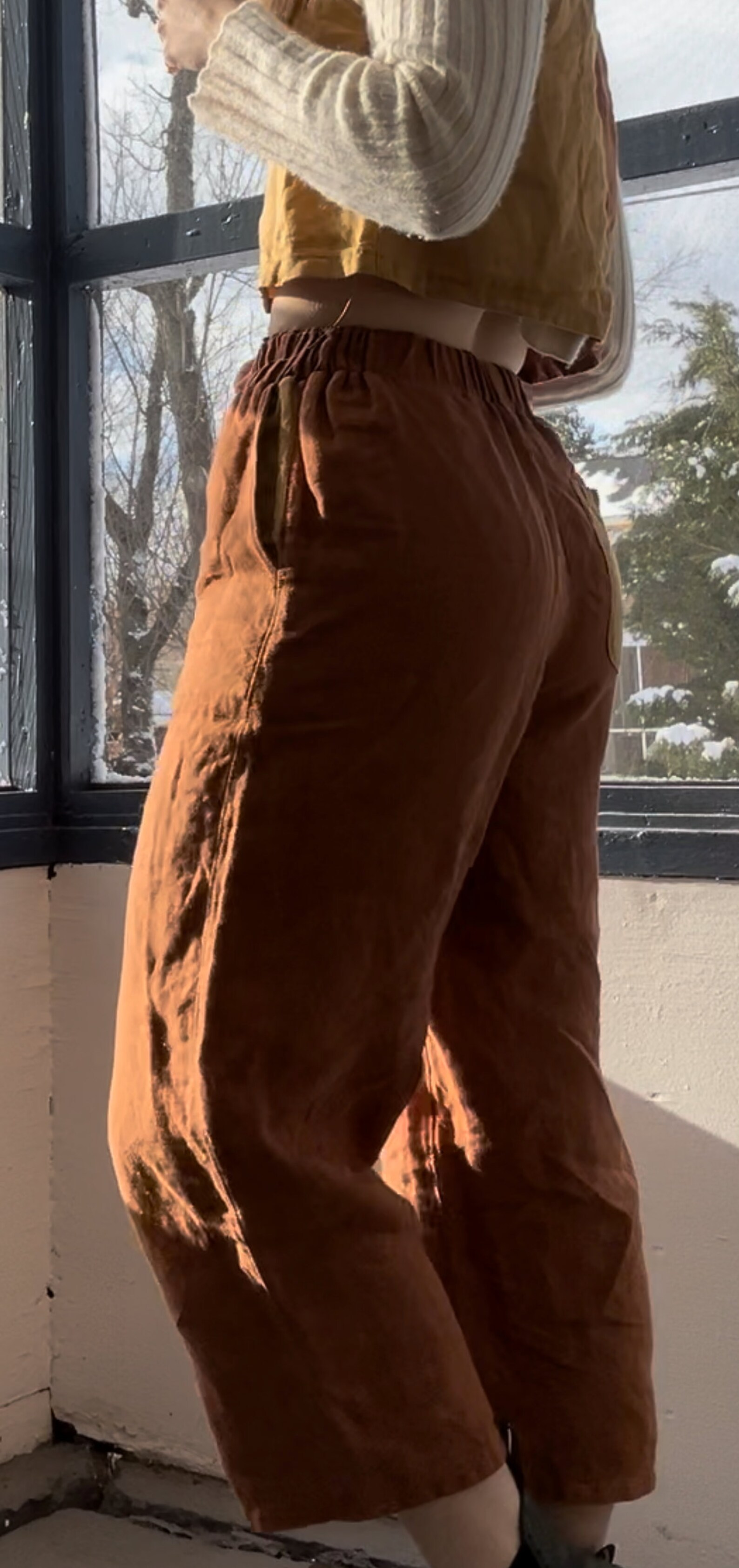 Two-toned Linen Cropped Pants - Etsy