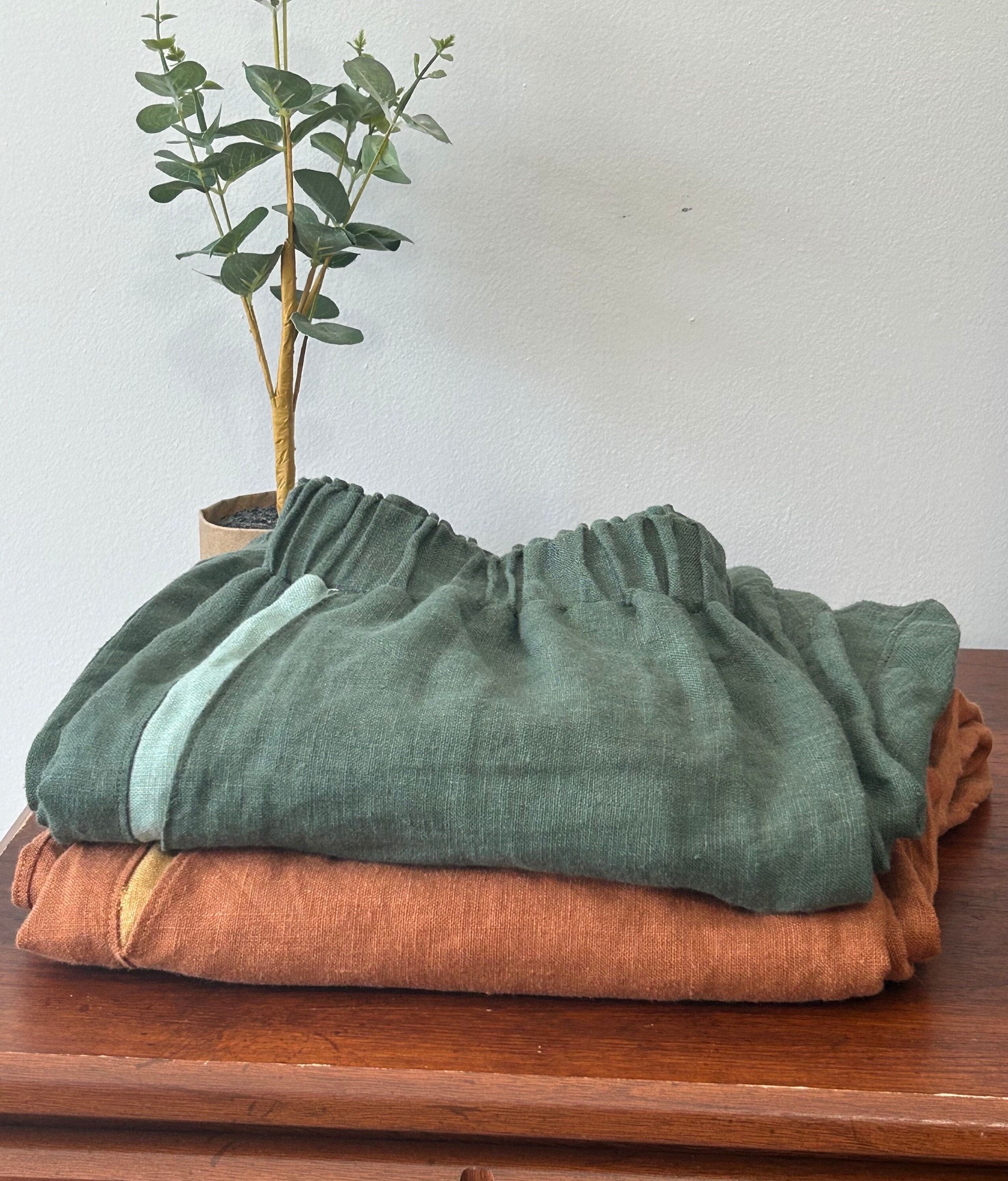 Two-toned Linen Cropped Pants - Etsy