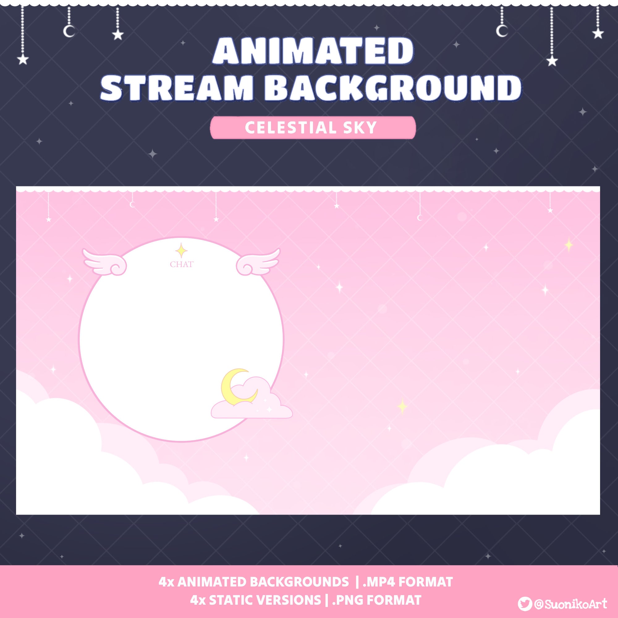 Animated Stream Backgrounds Celestial Sky Chat Boxes Twitch Youtube OBS ...