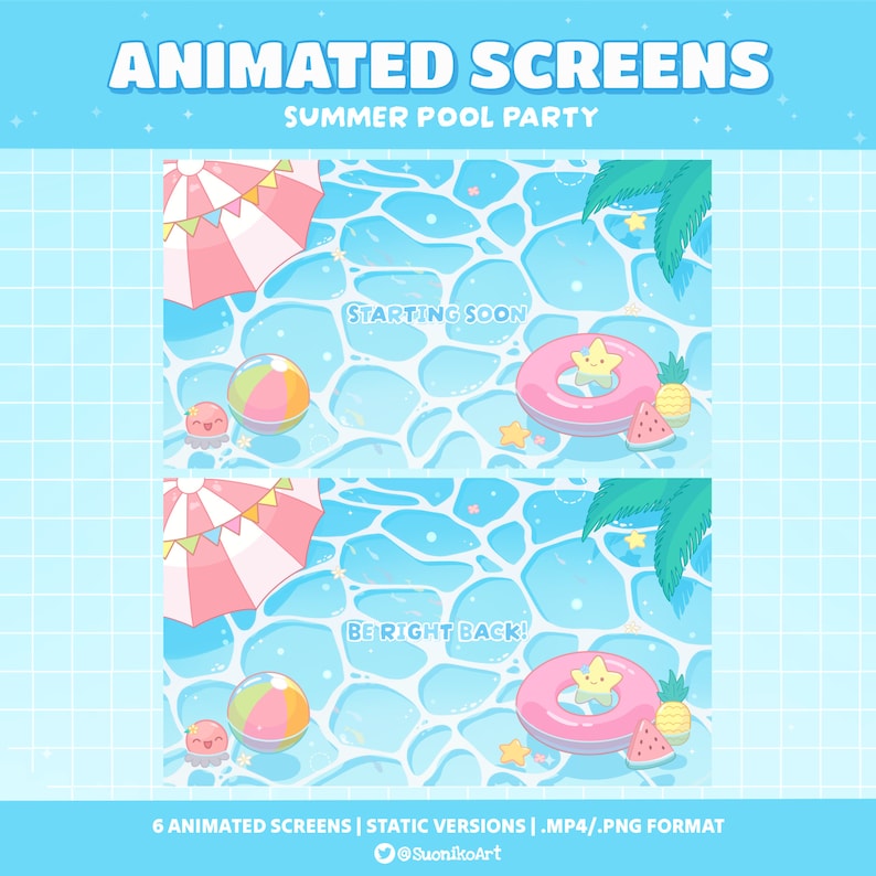 Animated Summer Pool Party Screens | Cute Stream Screens | Twitch ...