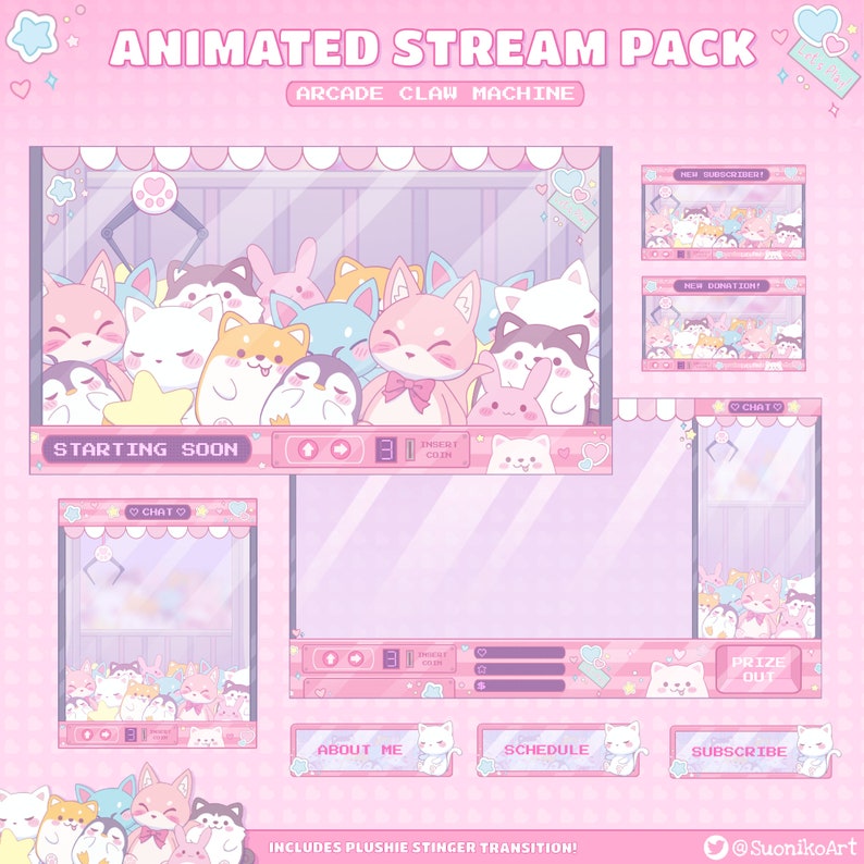 Animated Stream Package - Cute Arcade Claw Machine Package for Twitch ...