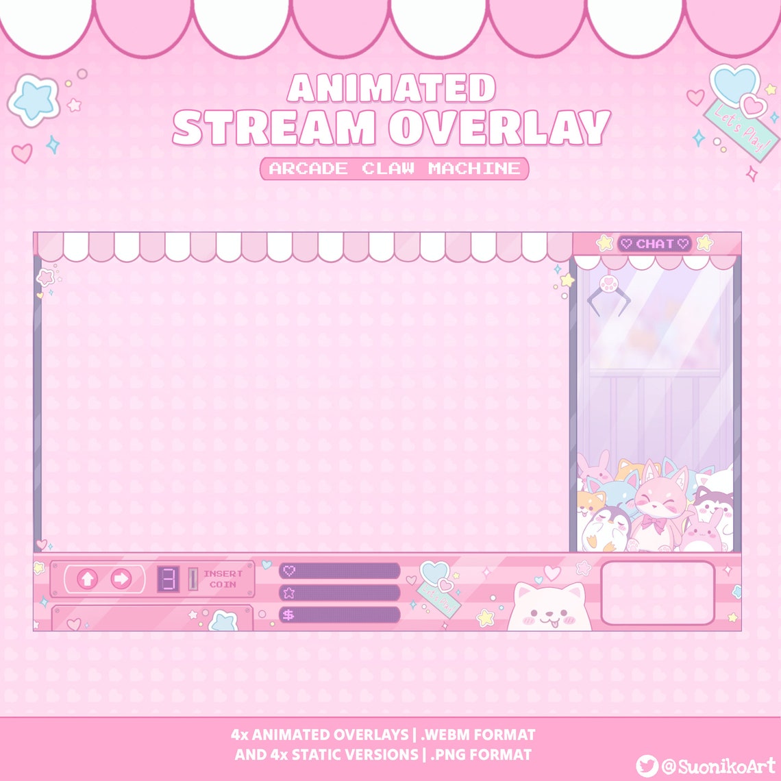 Animated Stream Overlays Cute Arcade Claw Machine Twitch Youtube Stream Overlay Gamer Pastel ...
