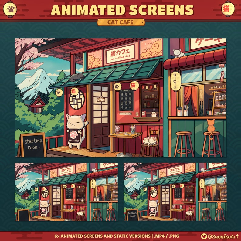 Animated Screens - Cozy Japanese Cat Cafe | Twitch | Youtube | Gamer ...