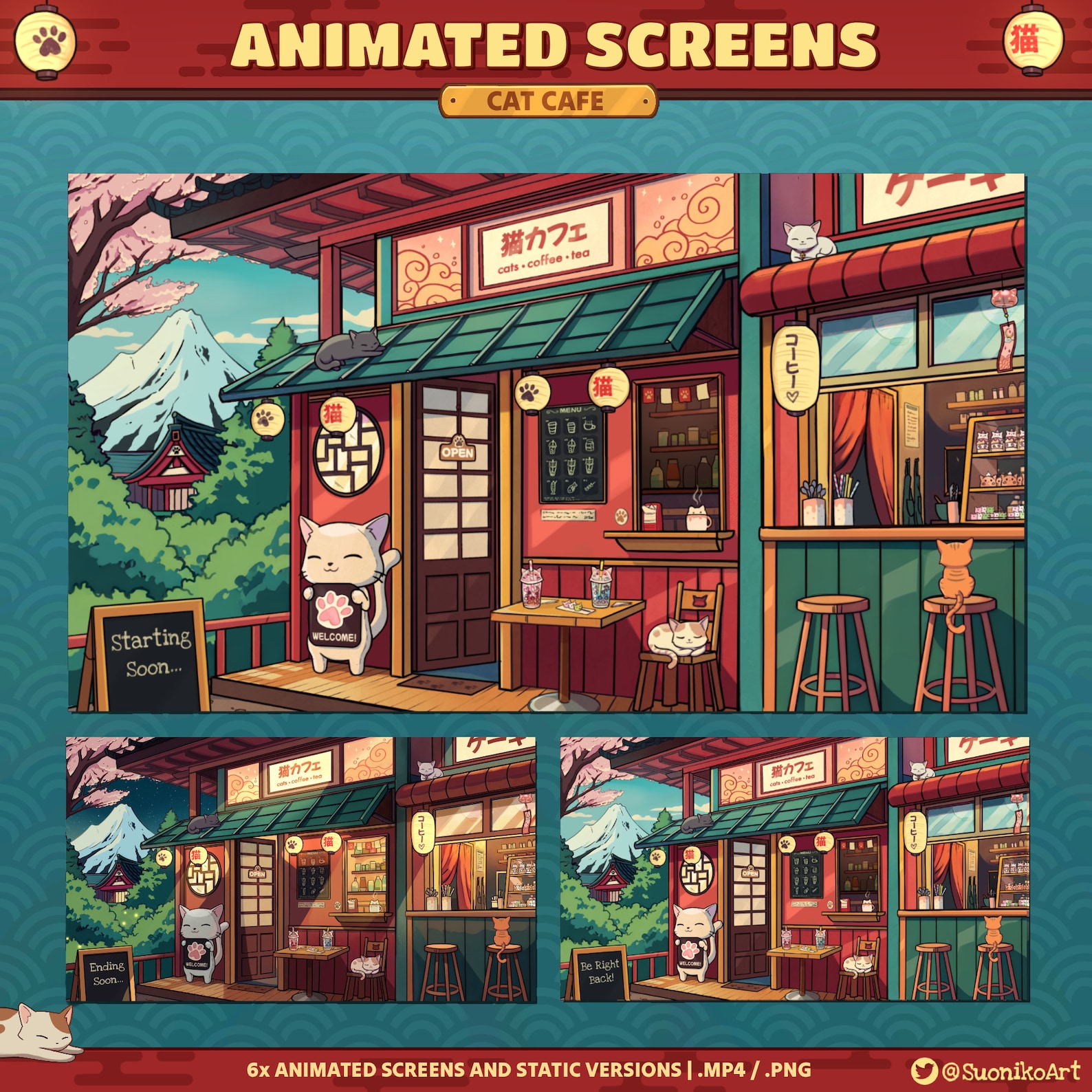 Animated Screens - Cozy Japanese Cat Cafe | Twitch | Youtube | Gamer ...