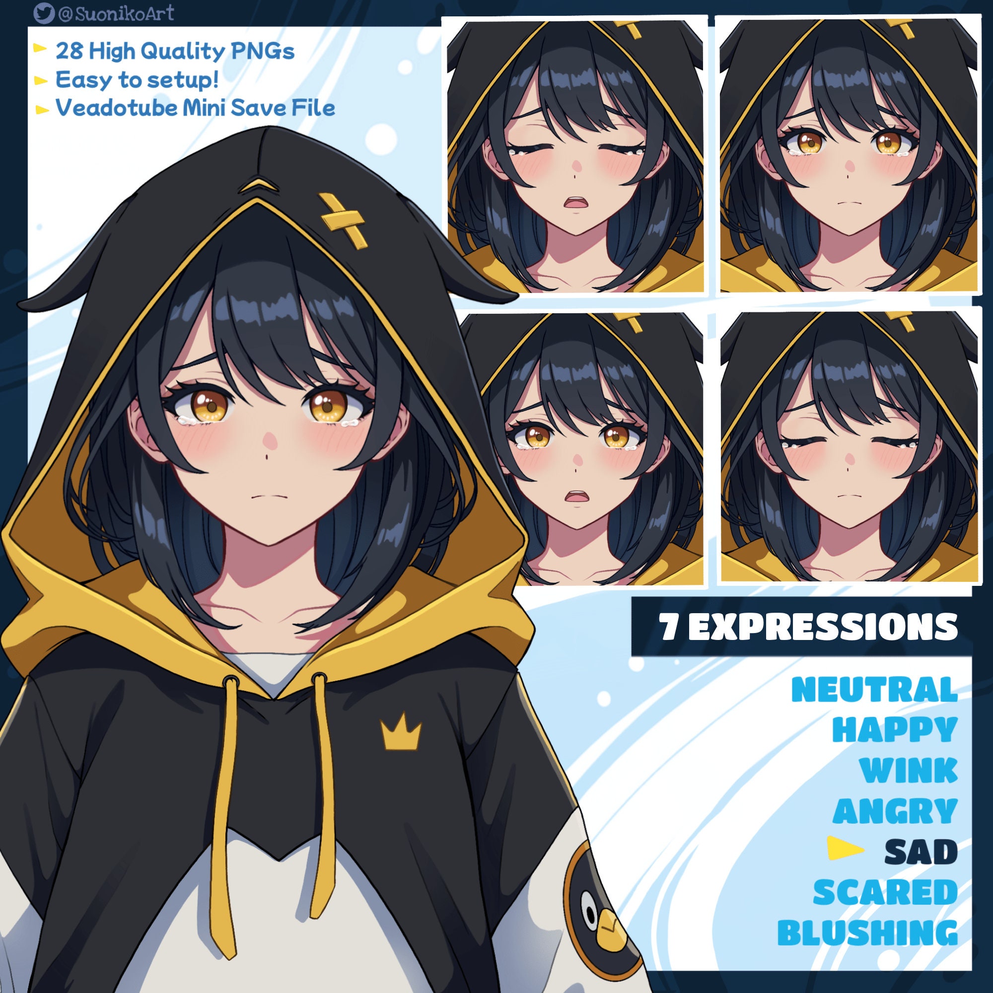 Pngtuber Penguin Girl With 7 Expressions for Streaming Veadotube 2D ...
