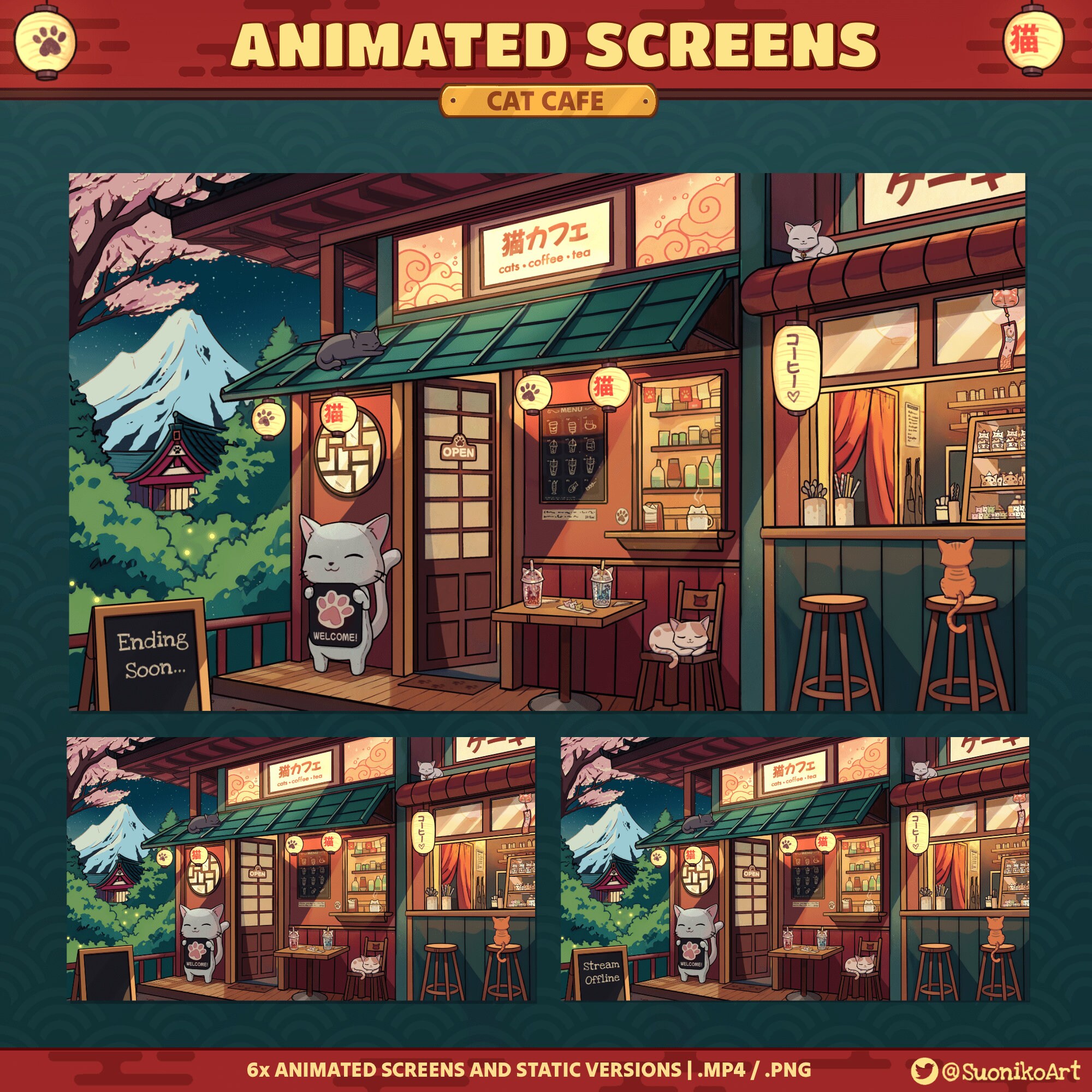 Animated Screens - Cozy Japanese Cat Cafe | Twitch | Youtube | Gamer ...