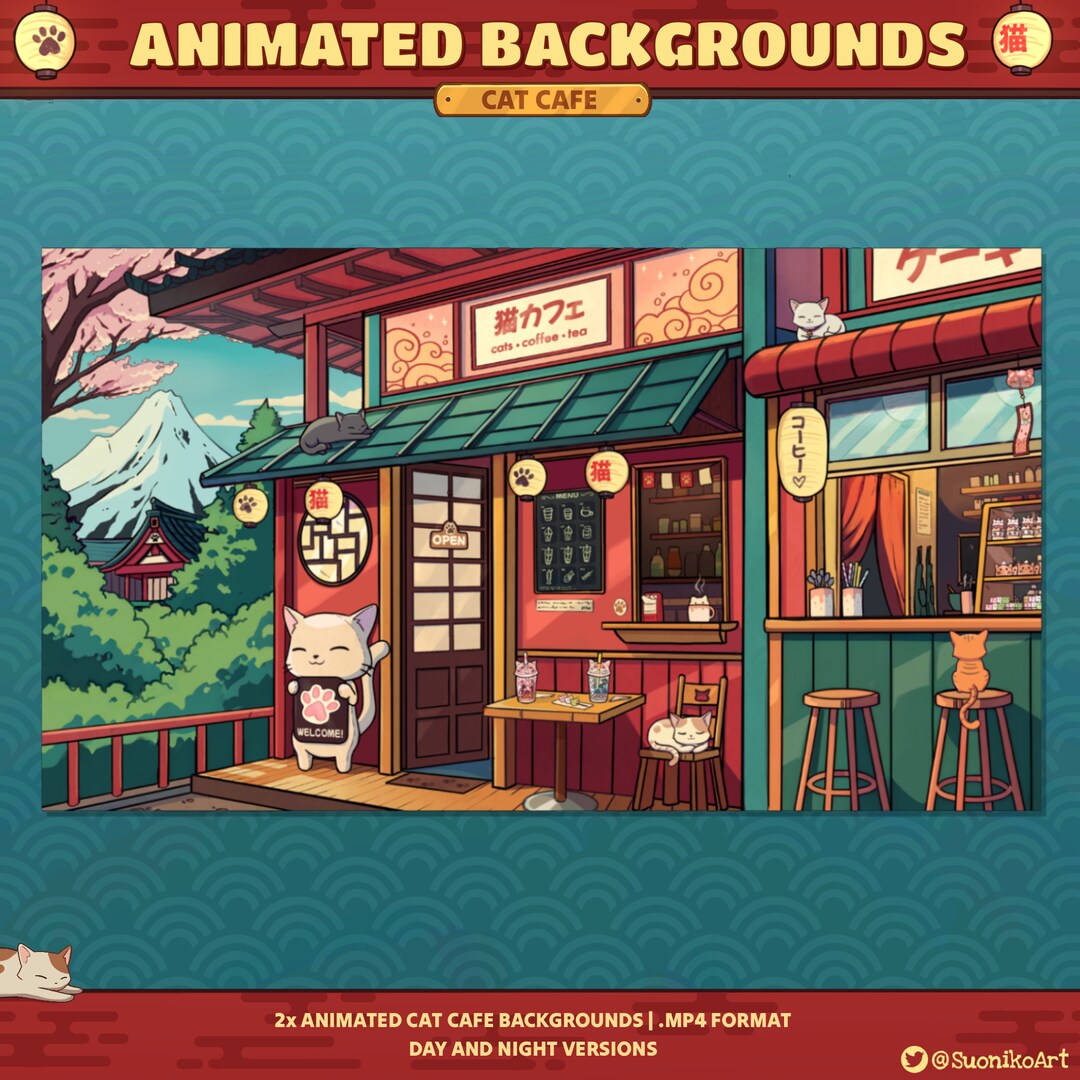 Animated Stream Background - Cozy Japanese Cat Cafe | Twitch | Youtube ...
