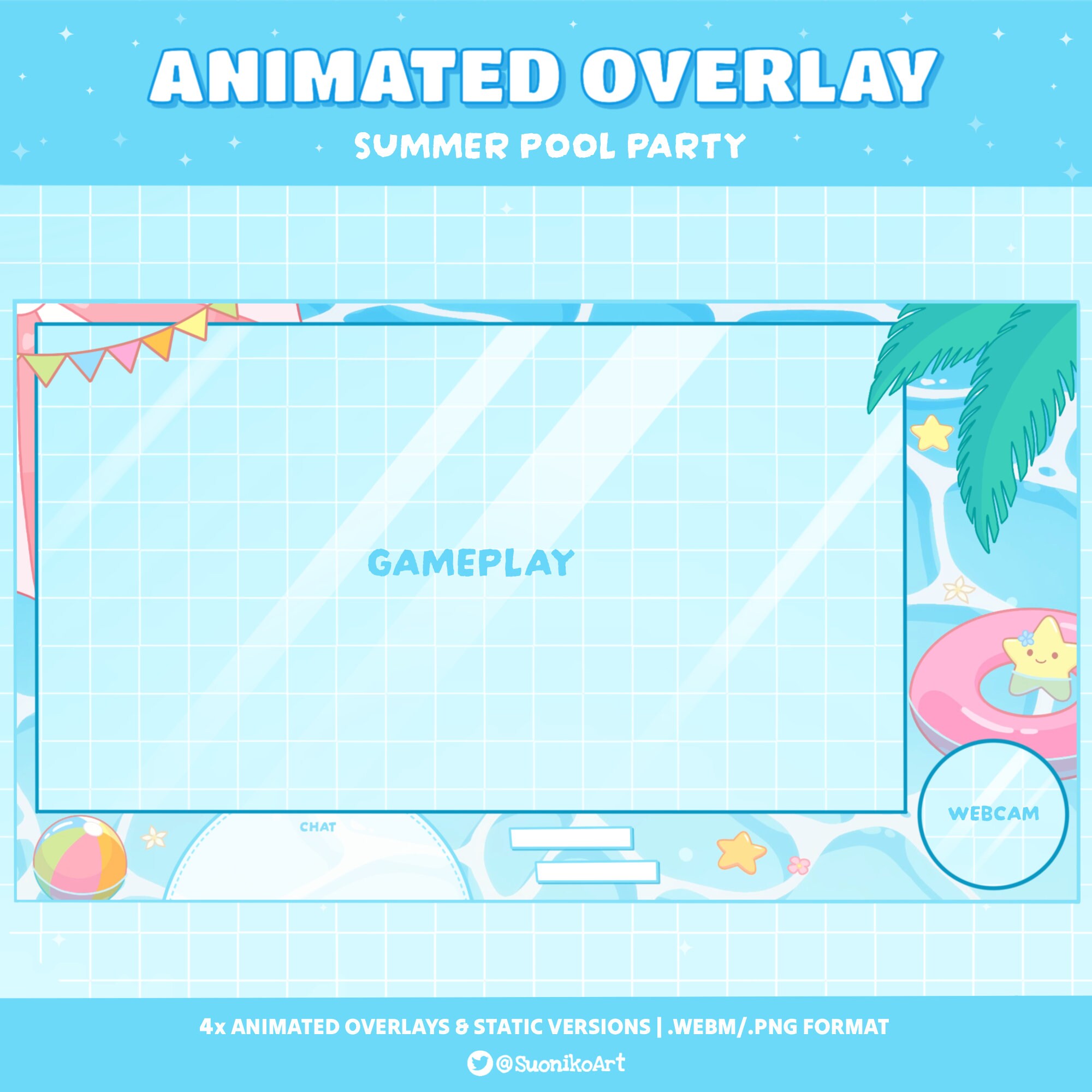 Animated Summer Pool Party Overlay | Cute Stream Overlays | Twitch ...