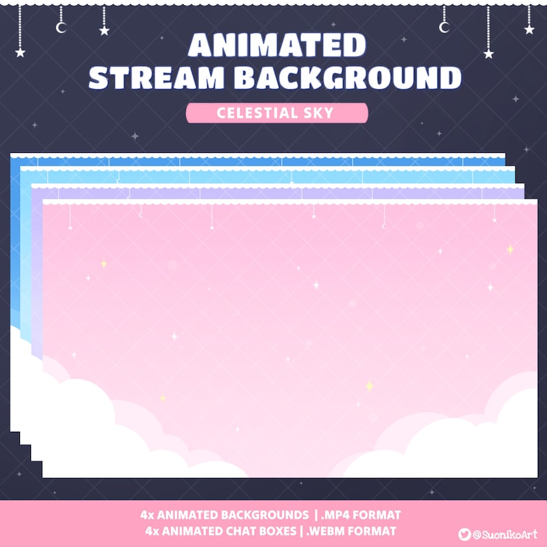 Animated Stream Backgrounds Celestial Sky Chat Boxes Twitch Youtube OBS ...