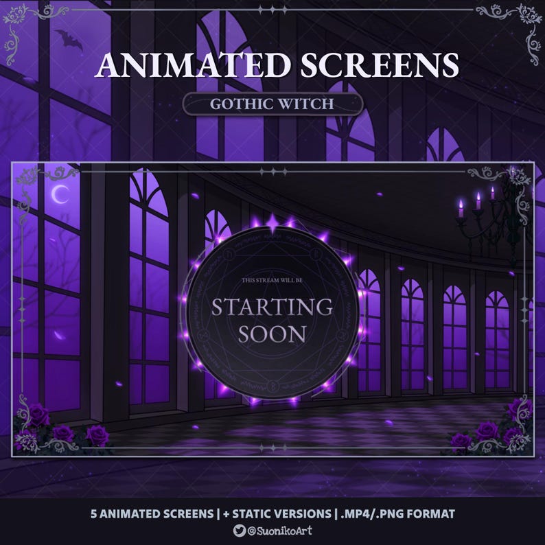 Gothic Witch Animated Screens | Stream Screens | Dark | Twitch | Youtube | Gamer Overlay | Rose ...