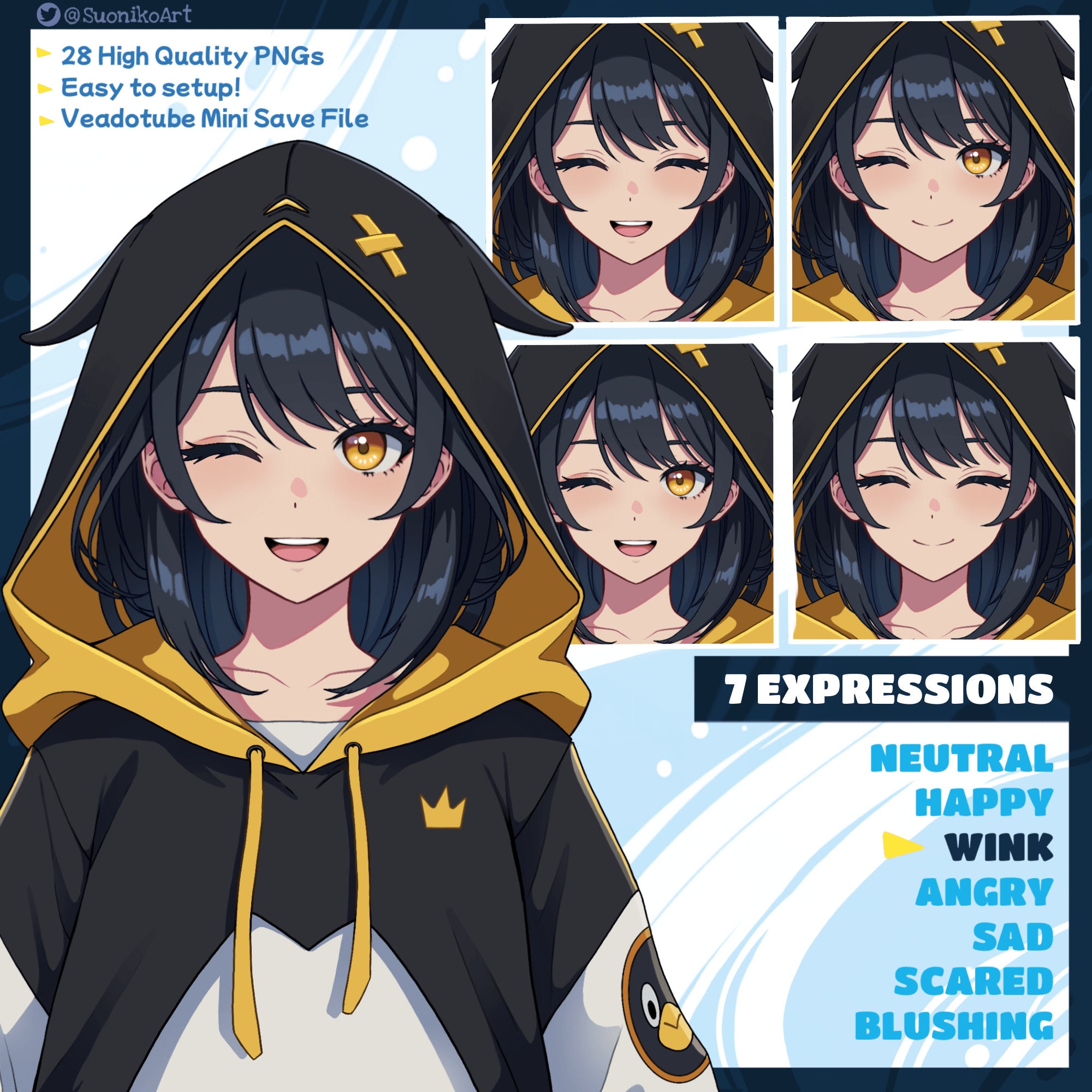Pngtuber Penguin Girl With 7 Expressions for Streaming | Veadotube | 2D ...