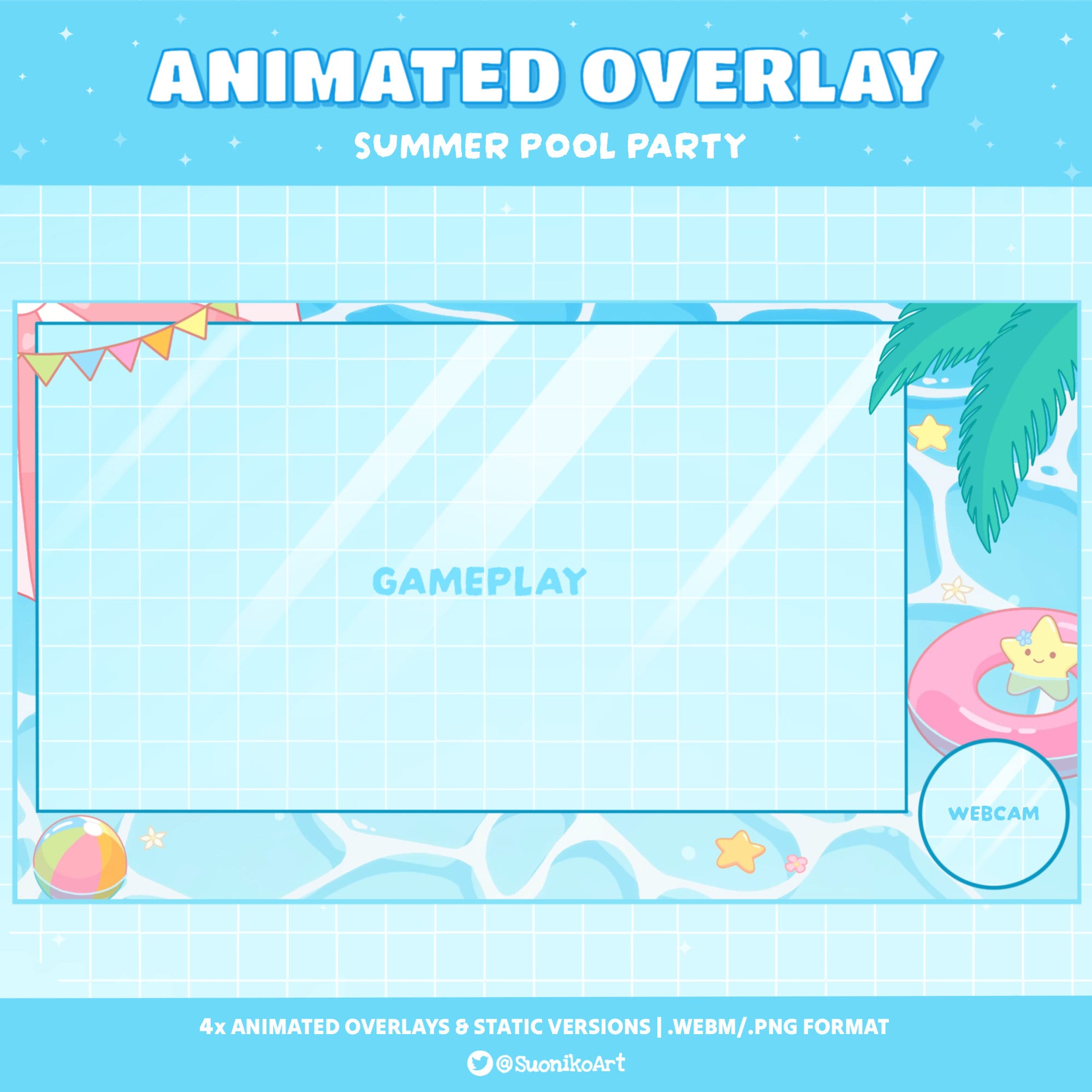Animated Summer Pool Party Overlay Cute Stream Overlays Twitch Youtube ...