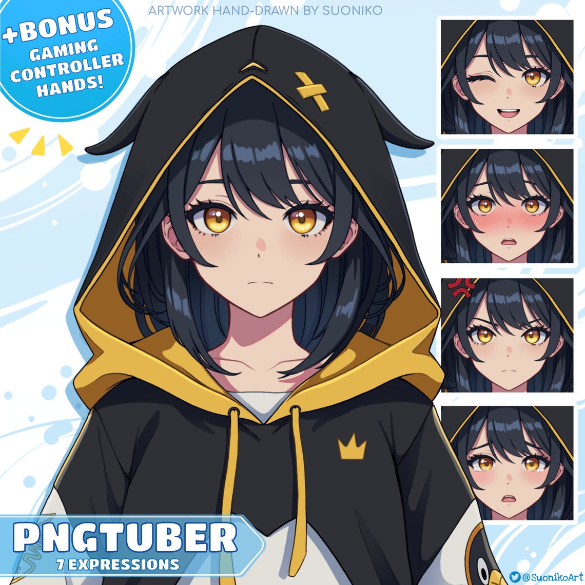 Pngtuber Penguin Girl With 7 Expressions for Streaming | Veadotube | 2D ...