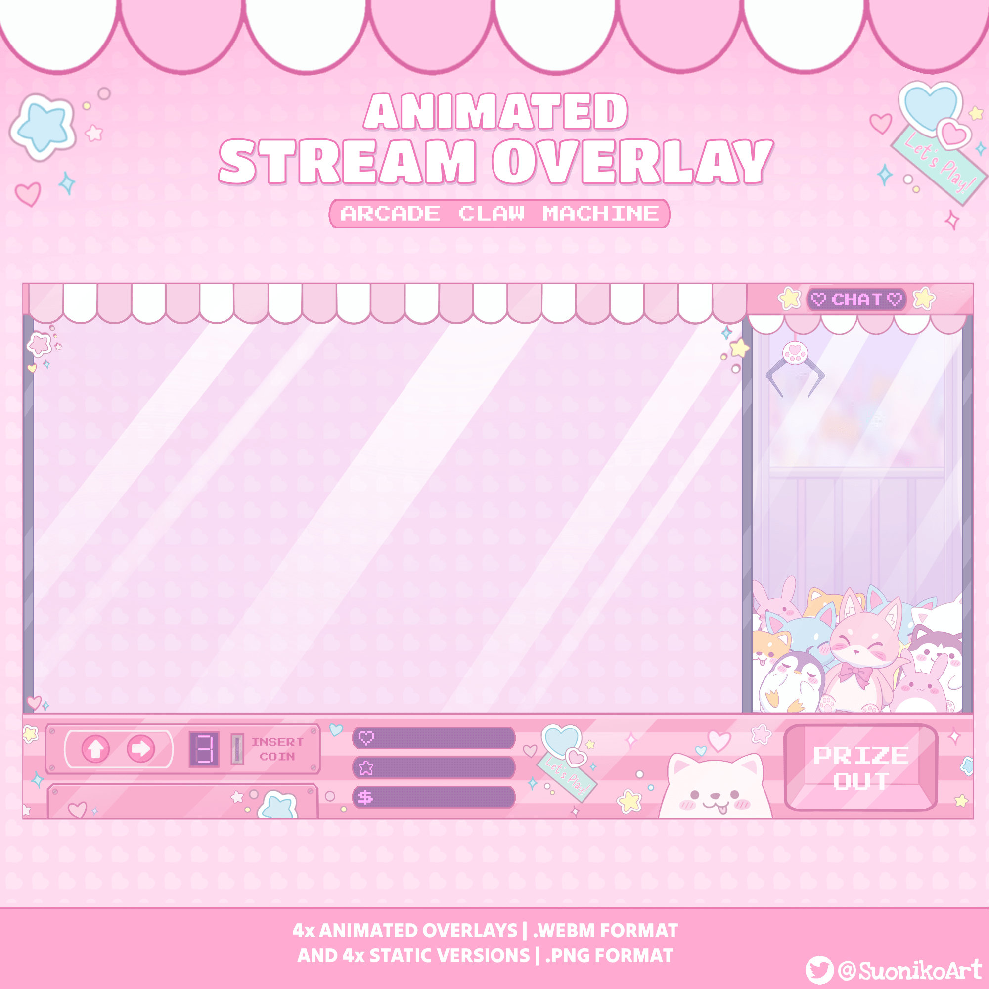 Animated Stream Overlays Cute Arcade Claw Machine Twitch Youtube Stream ...