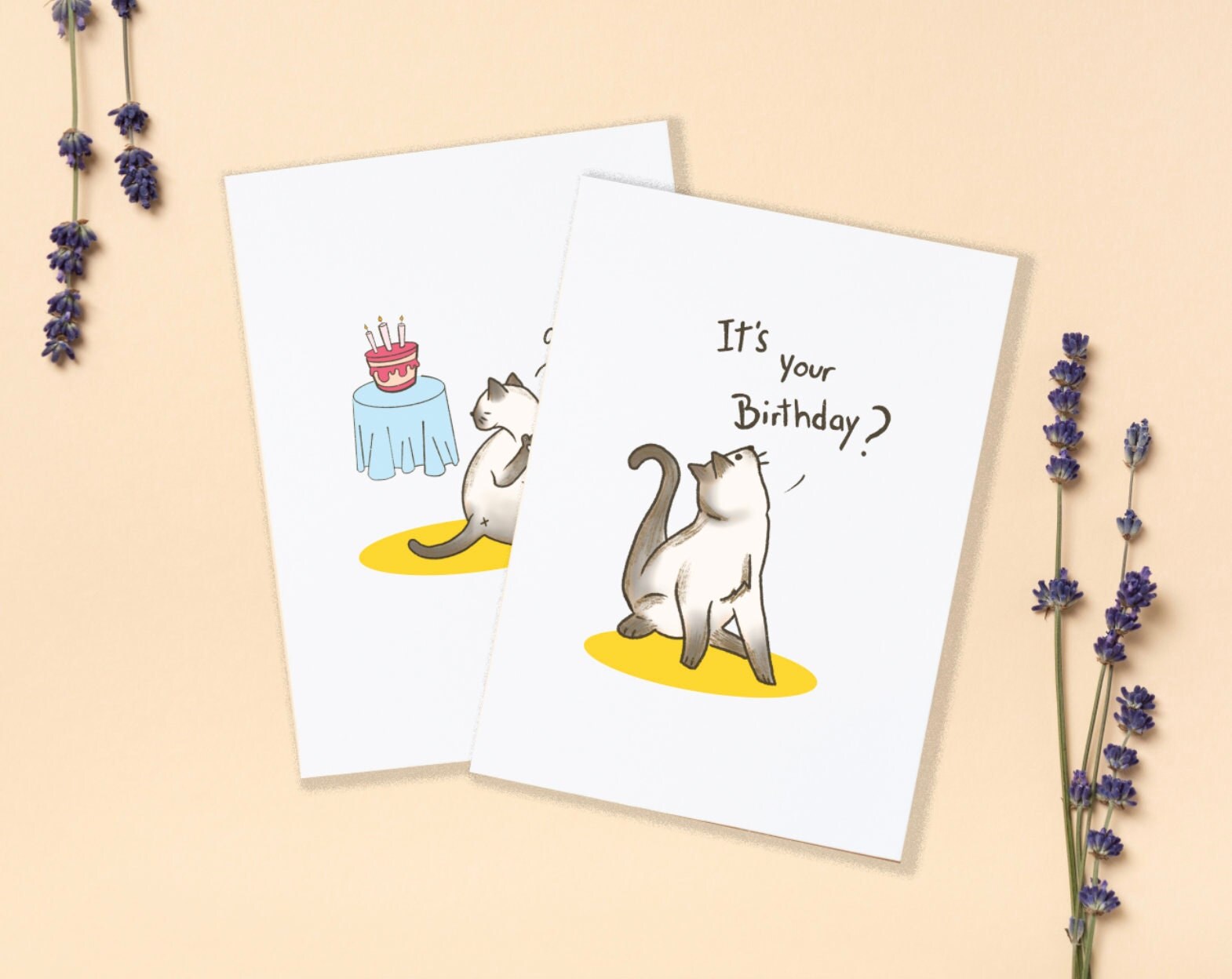 Printable Birthday Card Cat Instant Download, Digital Greeting Card ...