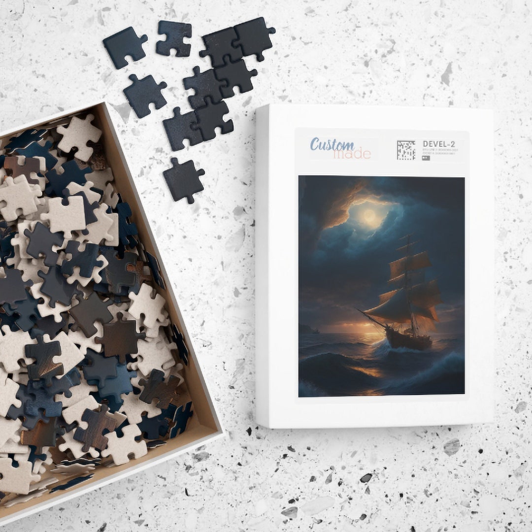 Ship at Sea Puzzle - Nautical Adventure, Moonlit Ocean Waves, Maritime ...