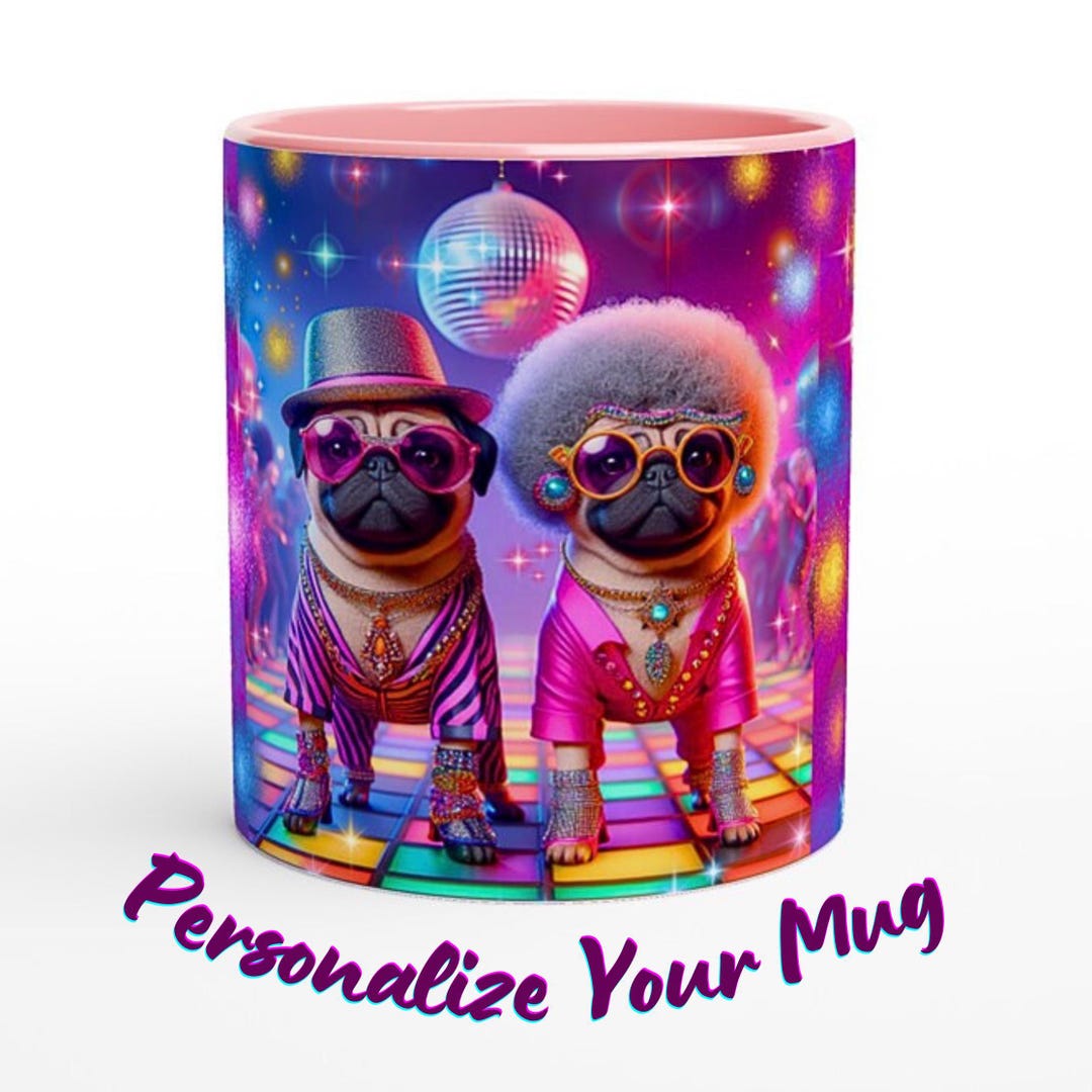 Blu-pink Ceramic Mug "disco Pug Duo Pug Lover's Mug Pug Mom Pug Dad ...